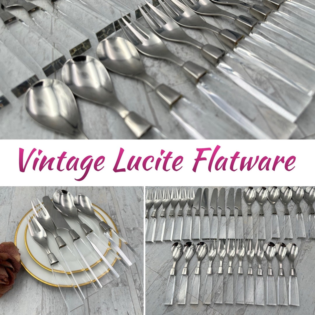 MCM LUCITE Flatware Set, Complete Service for 6, Designer Silverware by ...