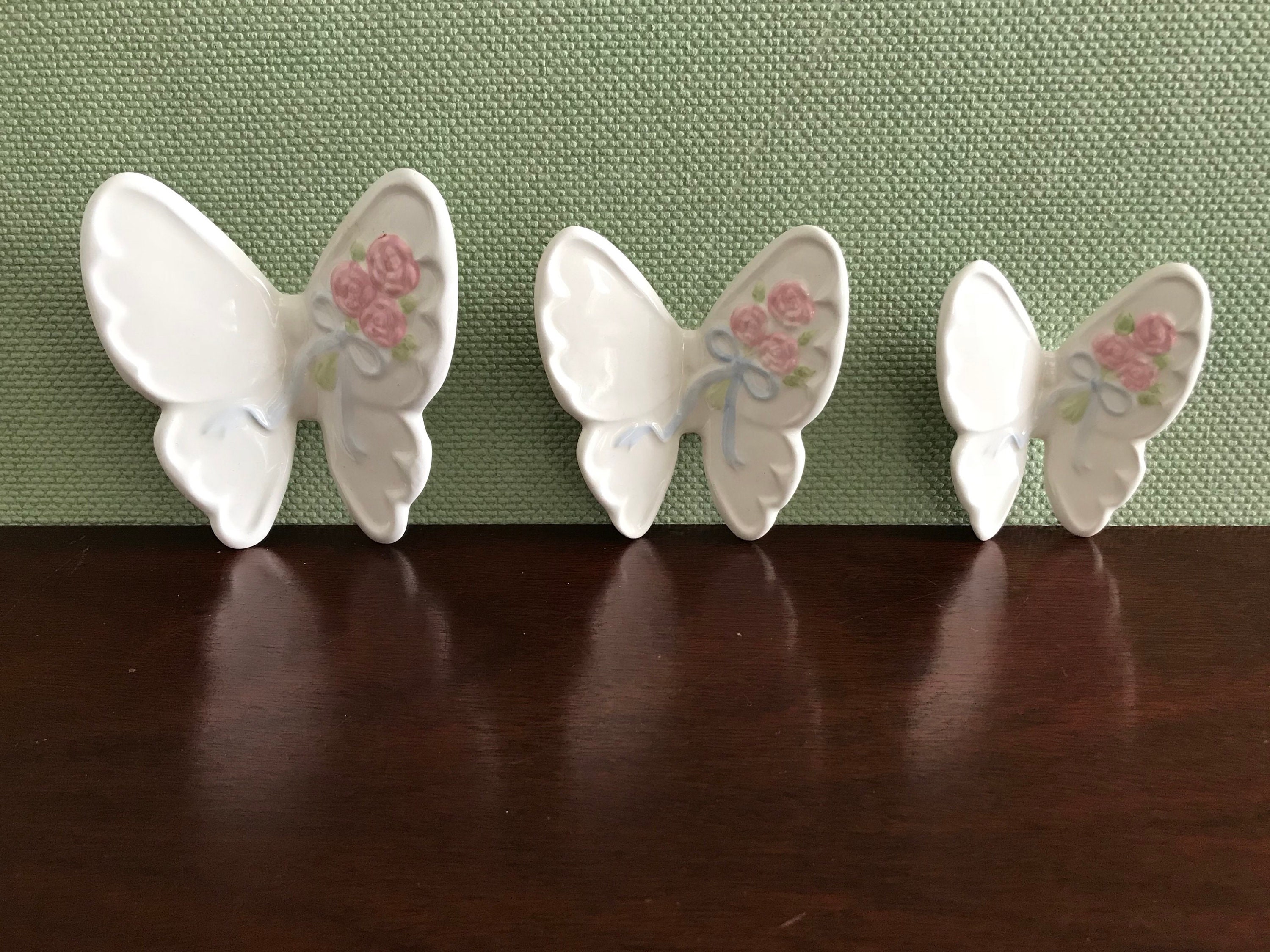 Vintage painted Butterfly Wall Hangings, Ceramic Butterfly wall plaques ...