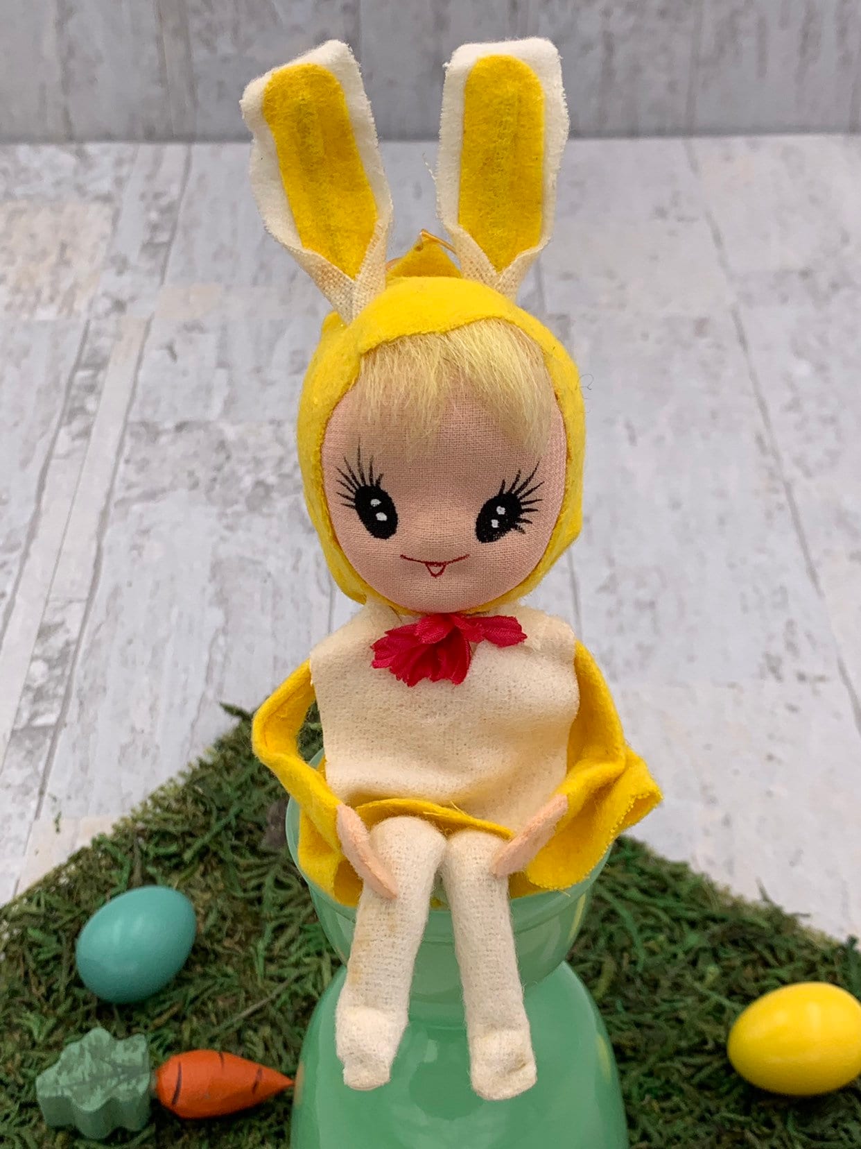 Vintage Pixie Bunny Elf, Stockinette face Bunny, Felt Knee hugger elf ...