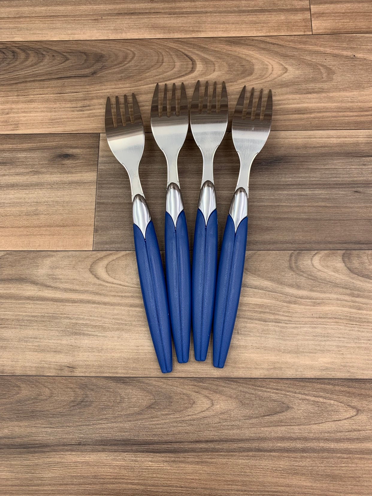 Vintage Flatware set Stainless Steel with Blue Plastic Handles Picnic ...