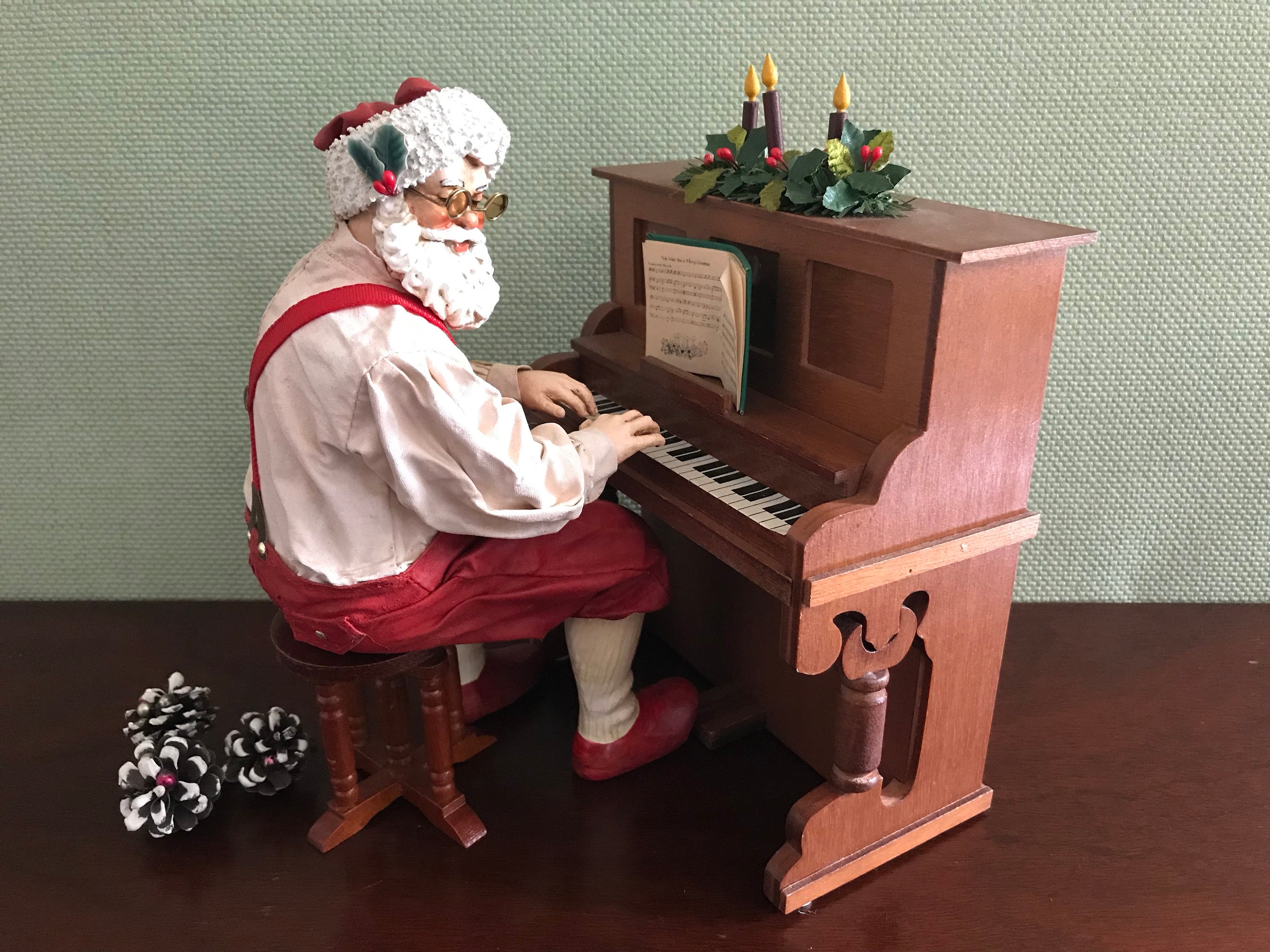 RESERVED FOR ASHLEY Clothtique Santa playing the piano music box ...