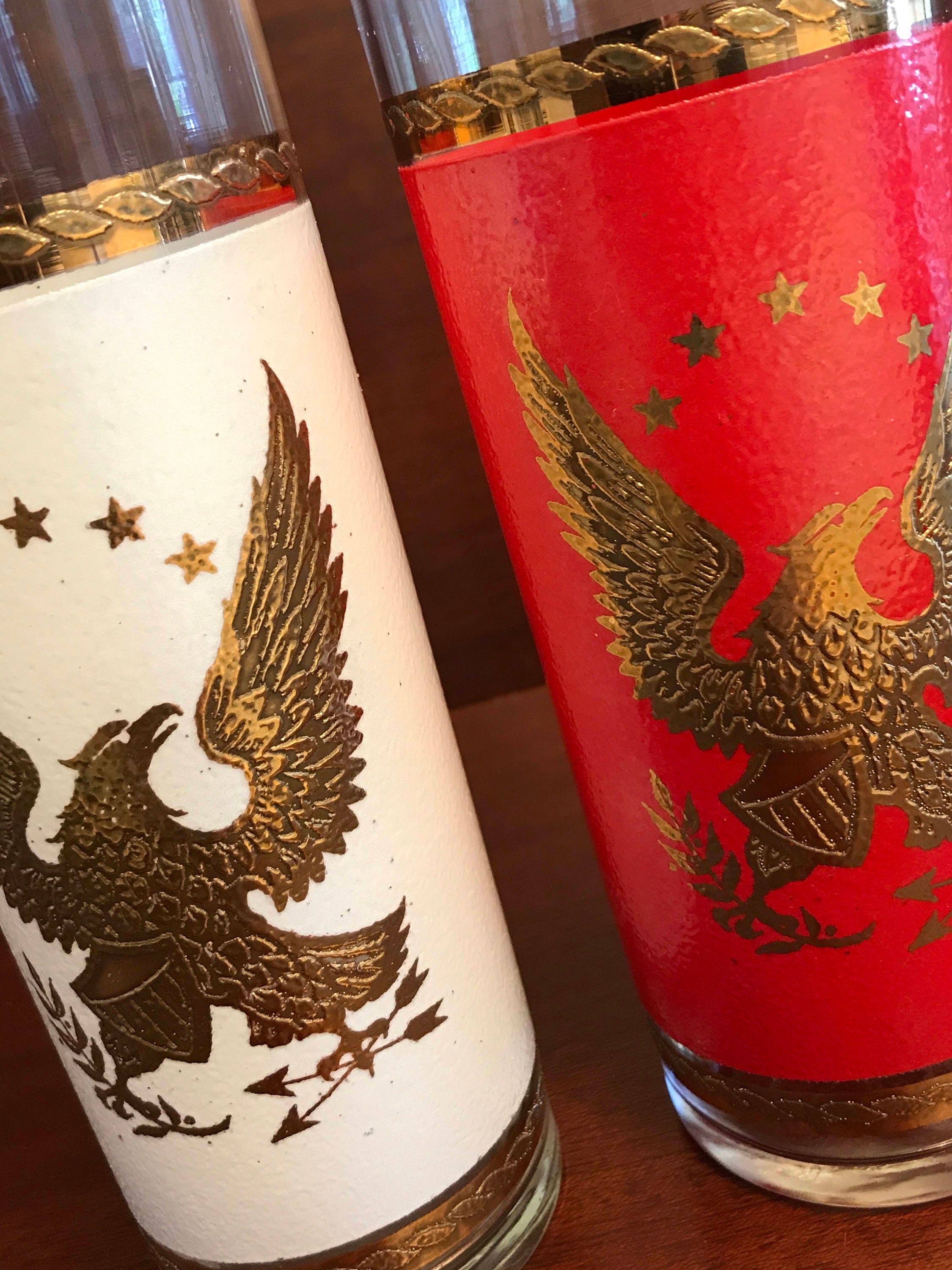 Vintage Eagle Glasses, gold embossed Eagle glasses, Tall Glasses ...