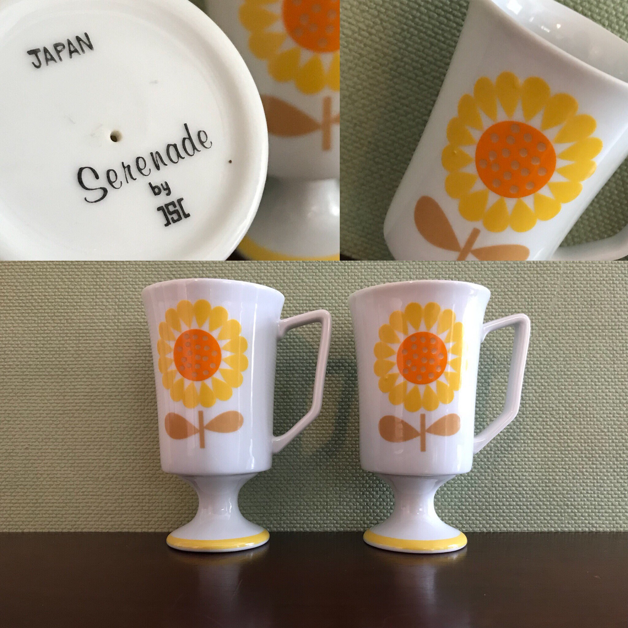 Vintage Sunflower Mugs Pair of JSC Japan China Mug set Yellow Serenade ...