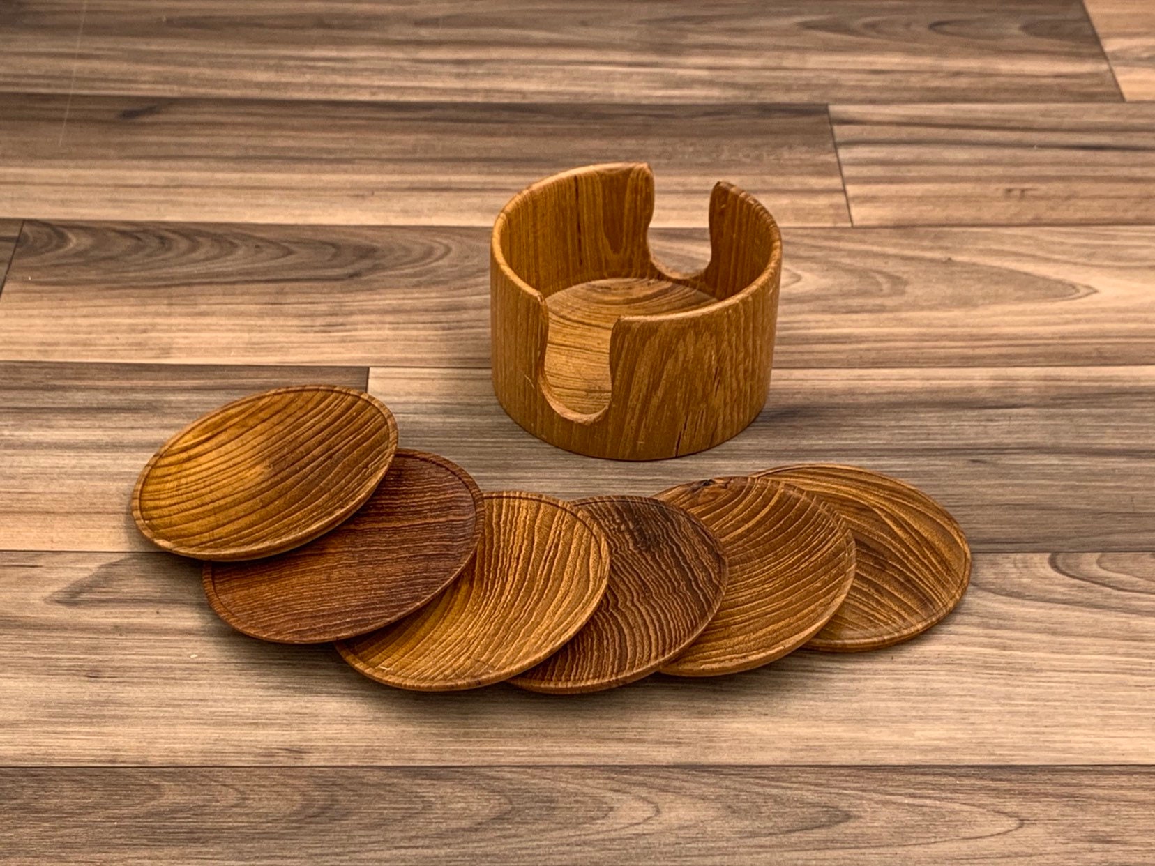 Vintage Teakwood Coasters with caddy Teak coaster set