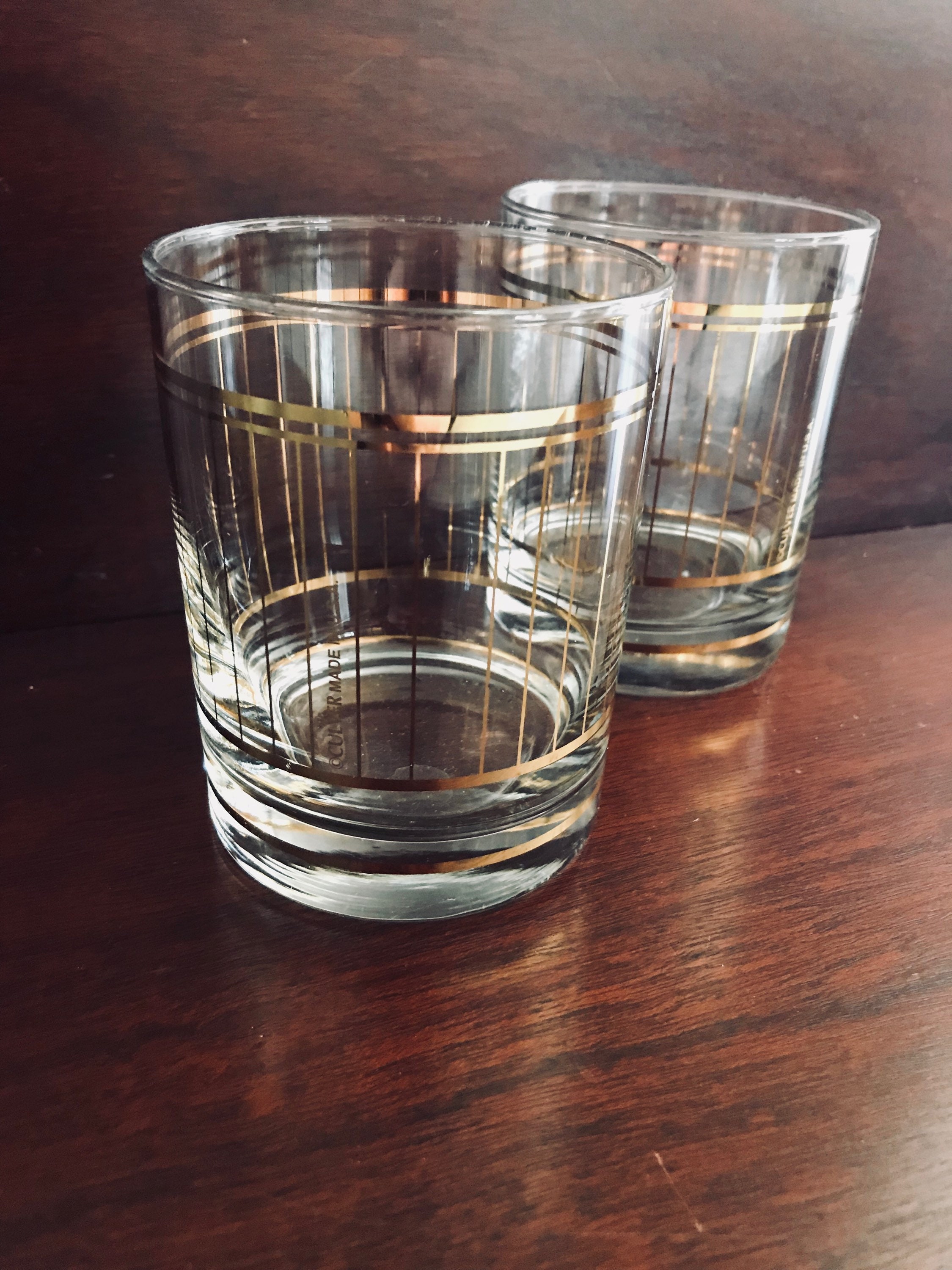 Mid Century Culver Glasses, Set of 2, Gold Stripes and Ring Around Base ...
