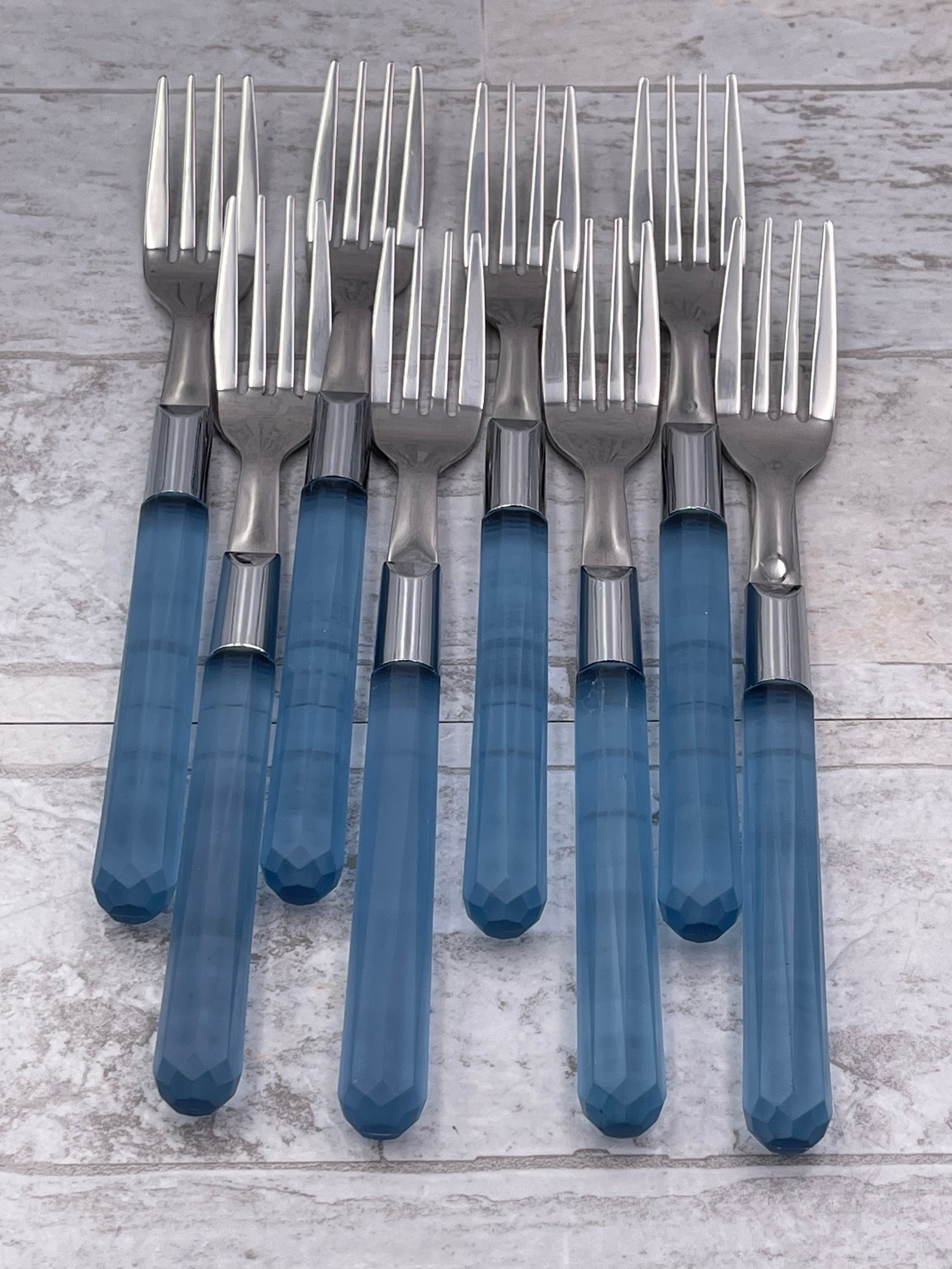 Vintage Stainless Flatware set, Blue Plastic Handles, Silverware Set ...