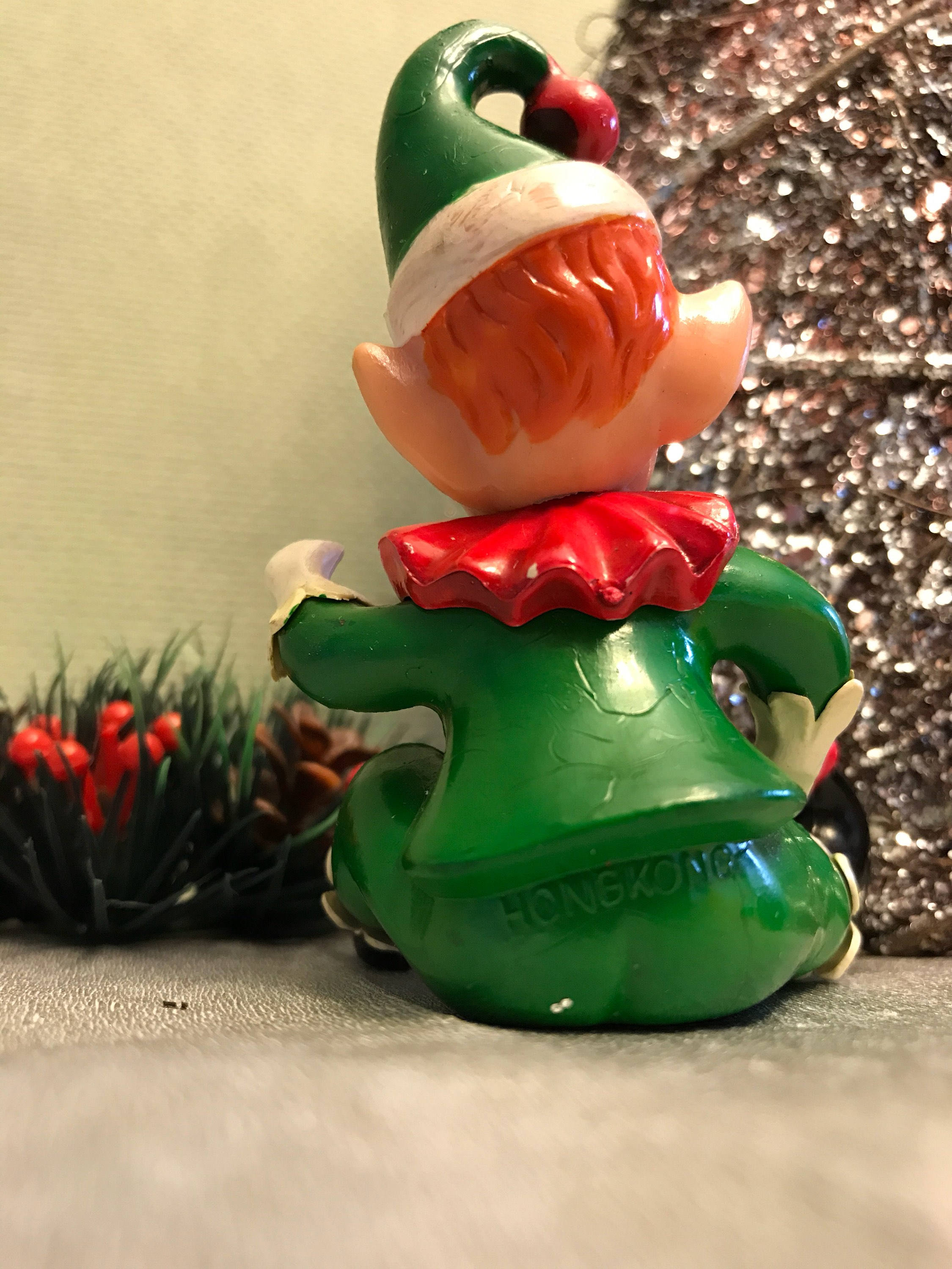 Vintage Pixie Elf, Green Rubber Christmas Elf, Pixie Elf, 1950s Shelf ...