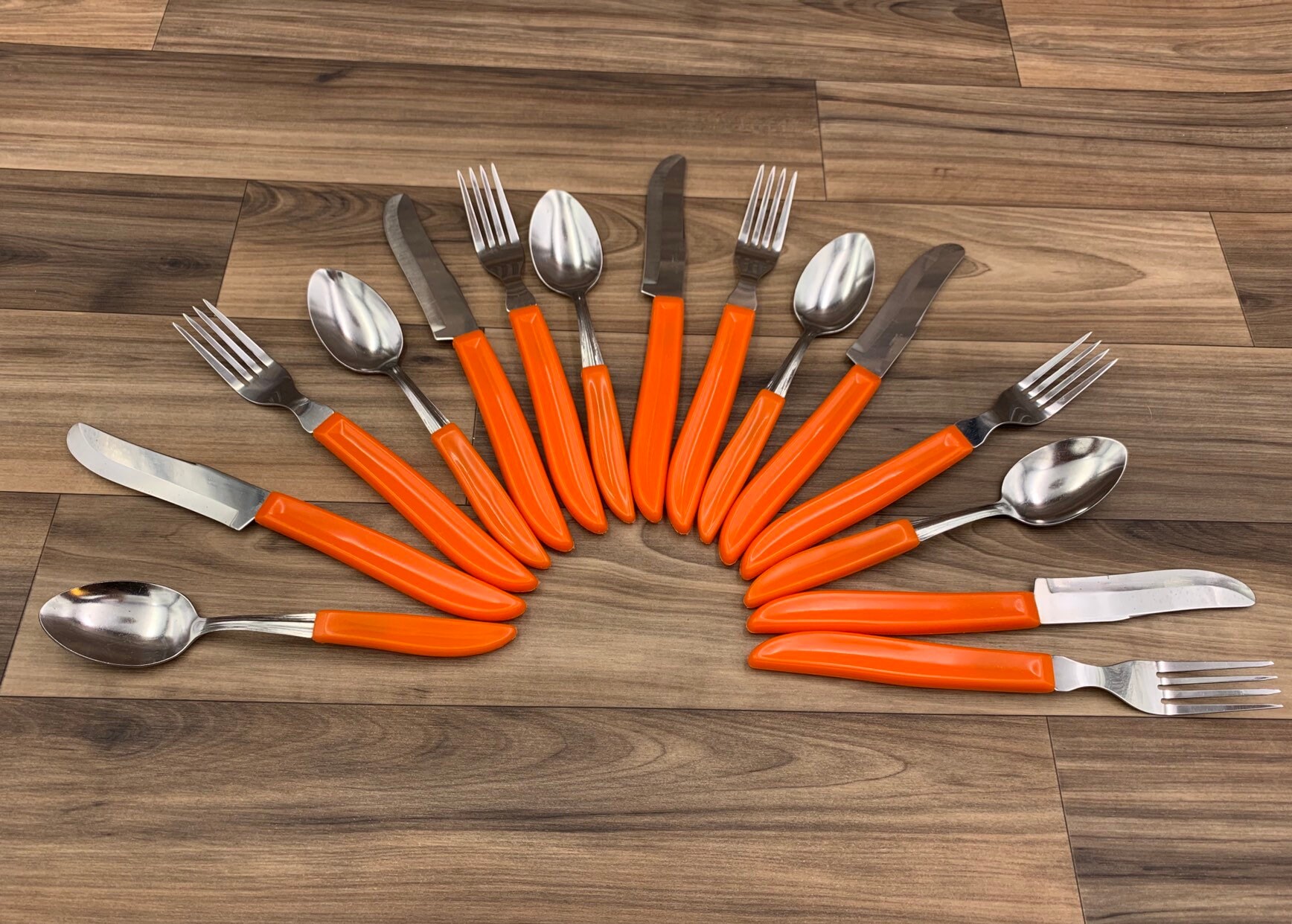 Vintage Flatware set Stainless by Quikut, With Vibrant Orange colored ...