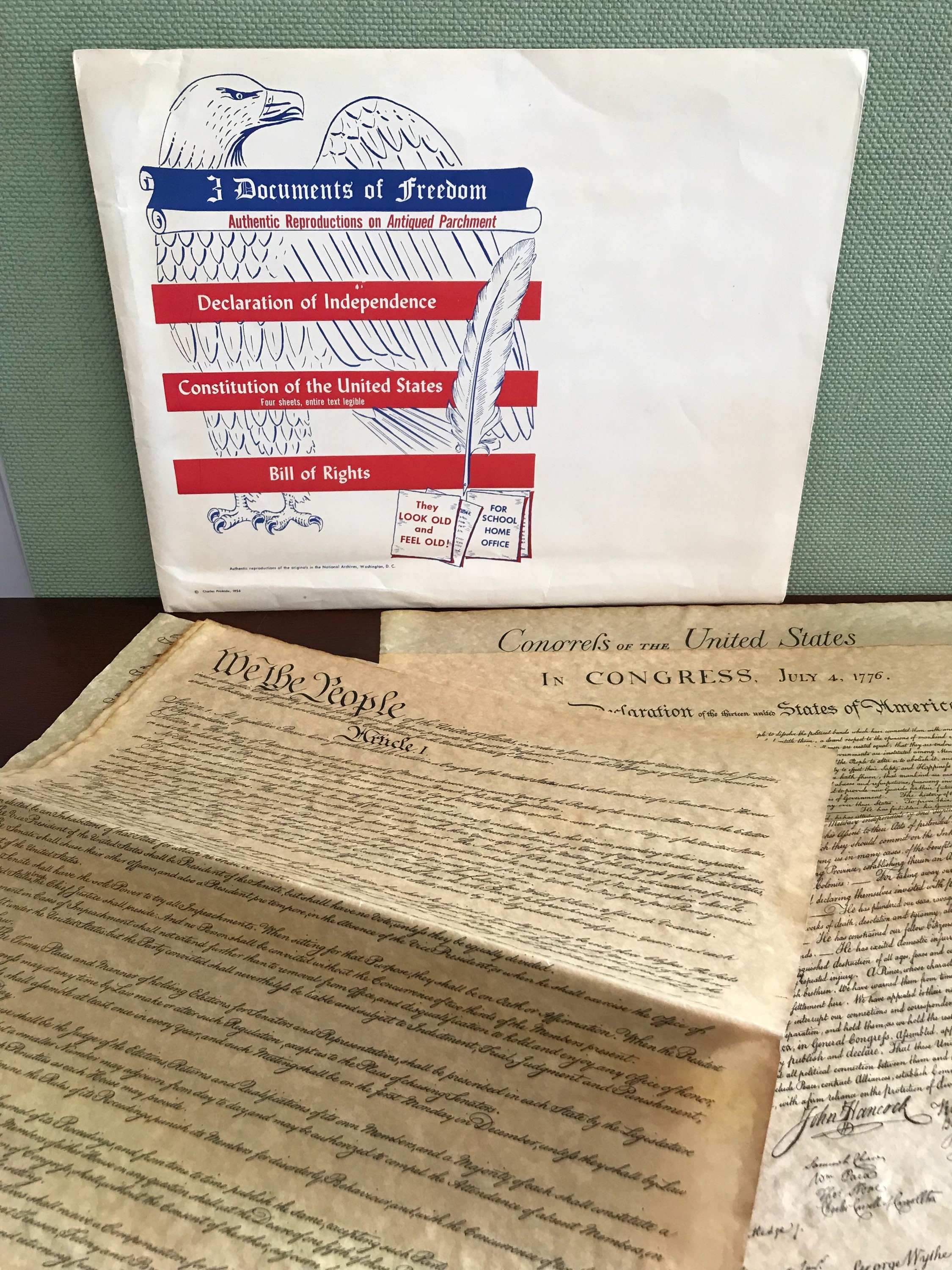 3 Documents of Freedom, Declaration of Independence, Bill of Rights, US ...