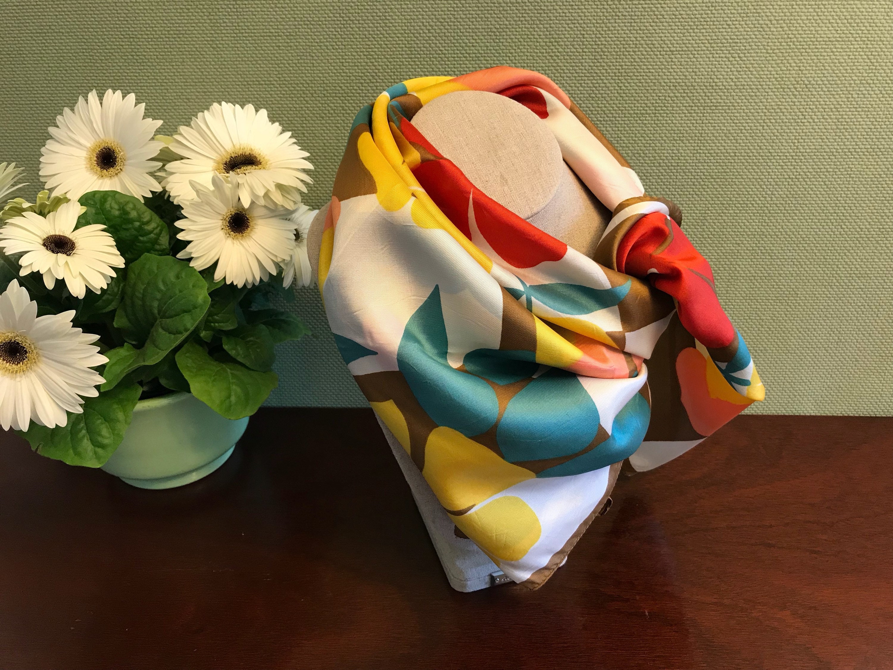 Retro Scarf, Vintage floral Scarf, checked scarf, unique square Scarf ...