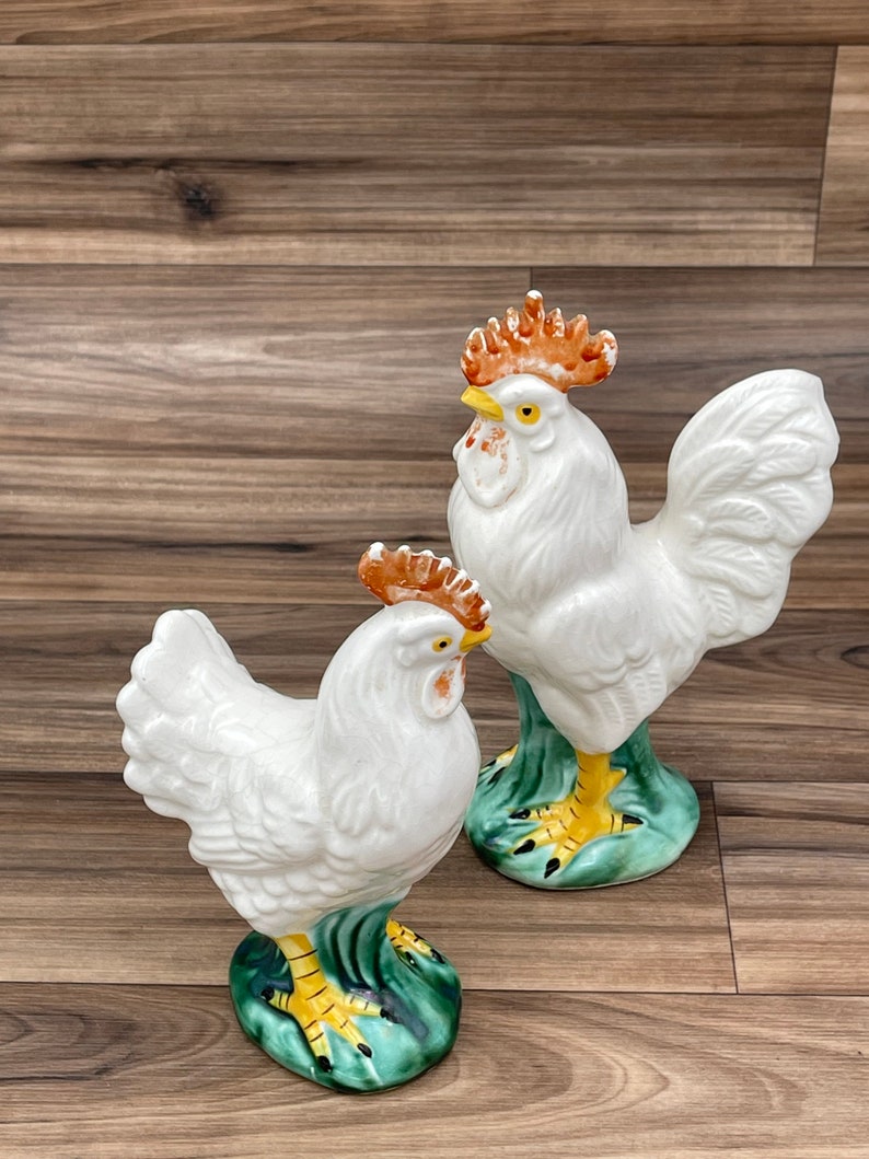 Vintage Lefton Rooster and Hen Chicken Figurines, Rustic Farmhouse Home ...