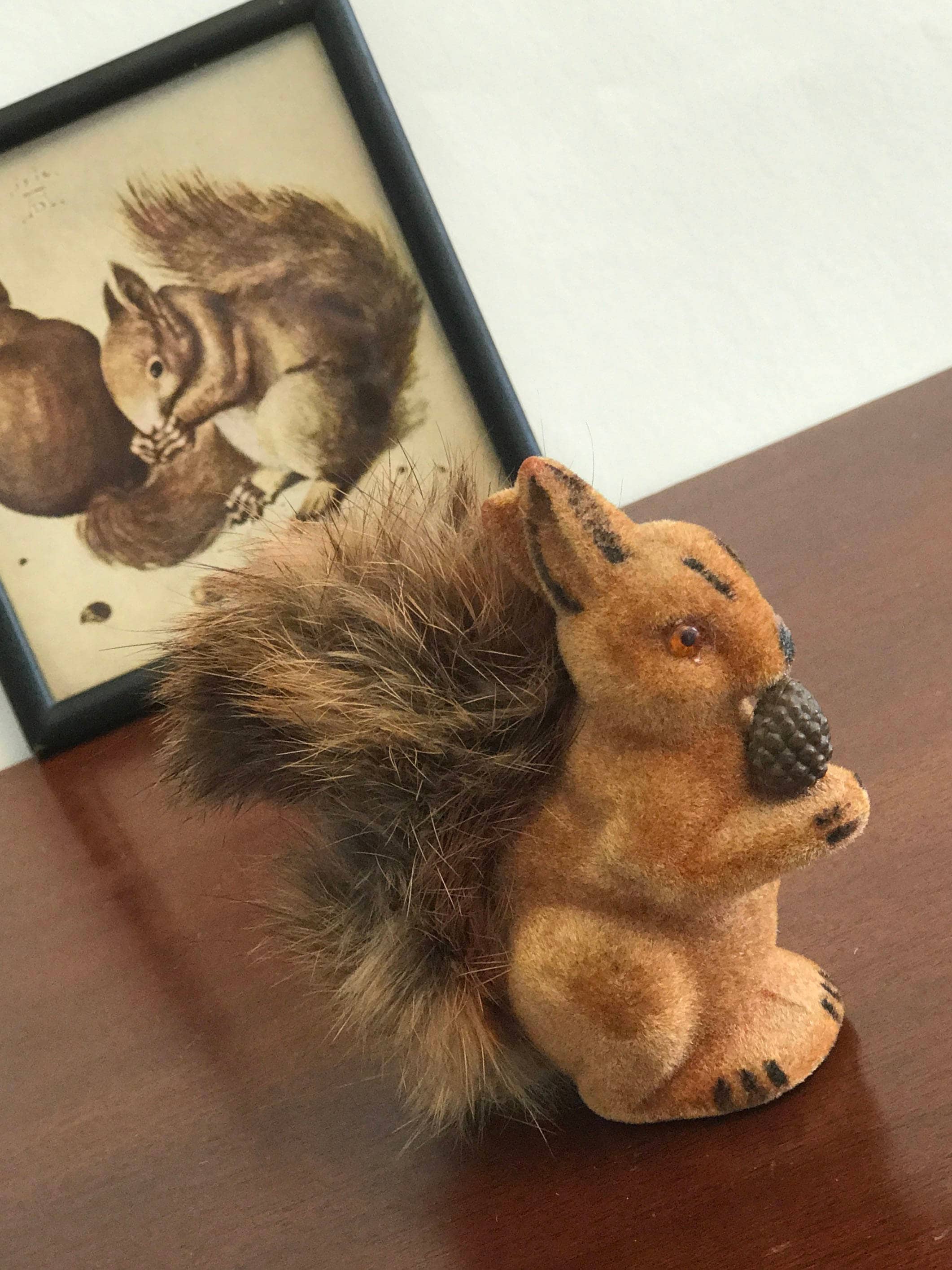 Vintage Flocked Squirrel Figurine, collectible Squirrel with Fur tail ...