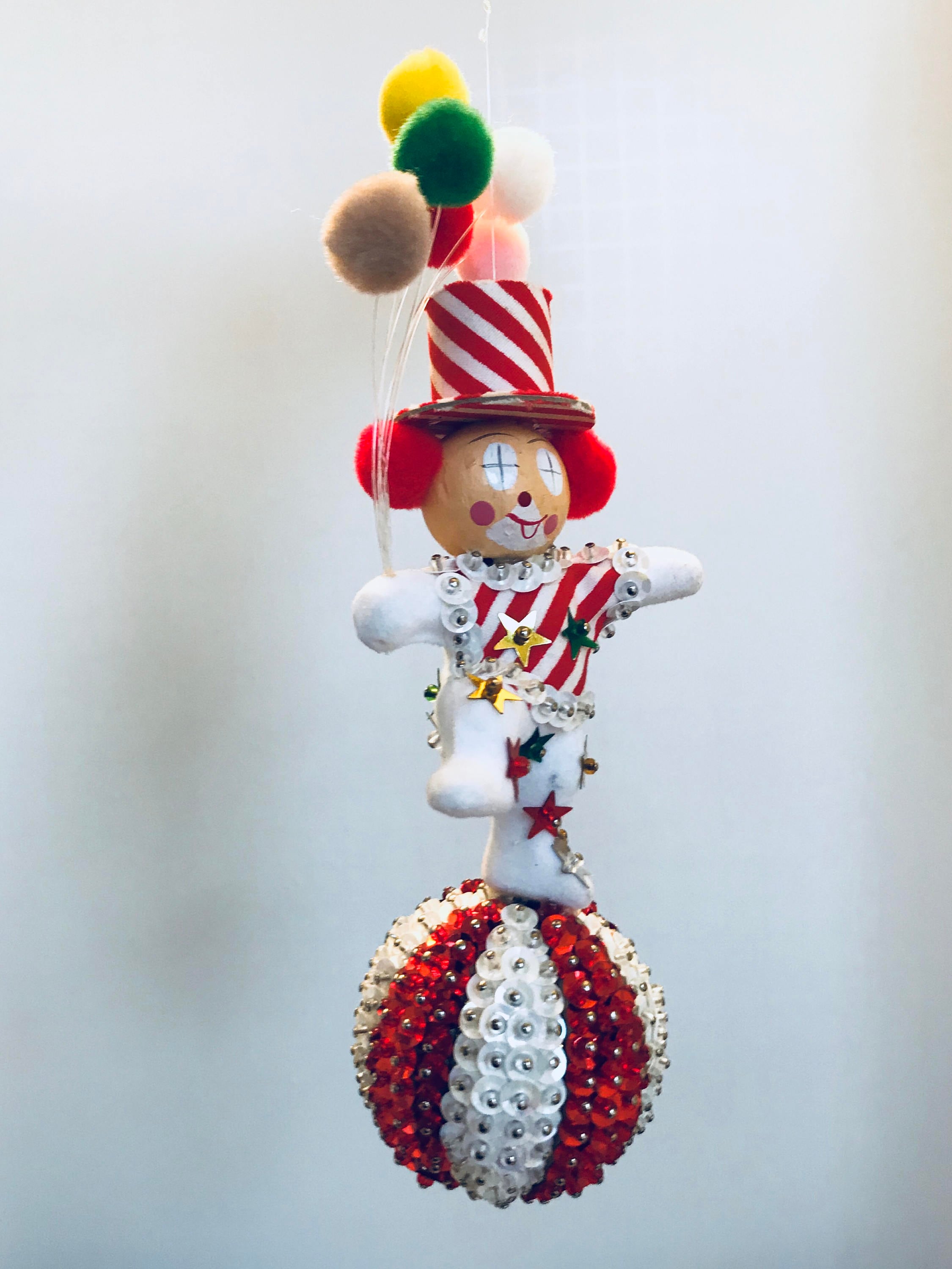 Vintage Clown Ornament, Sequined Beaded Circus Clown ornament, red ...