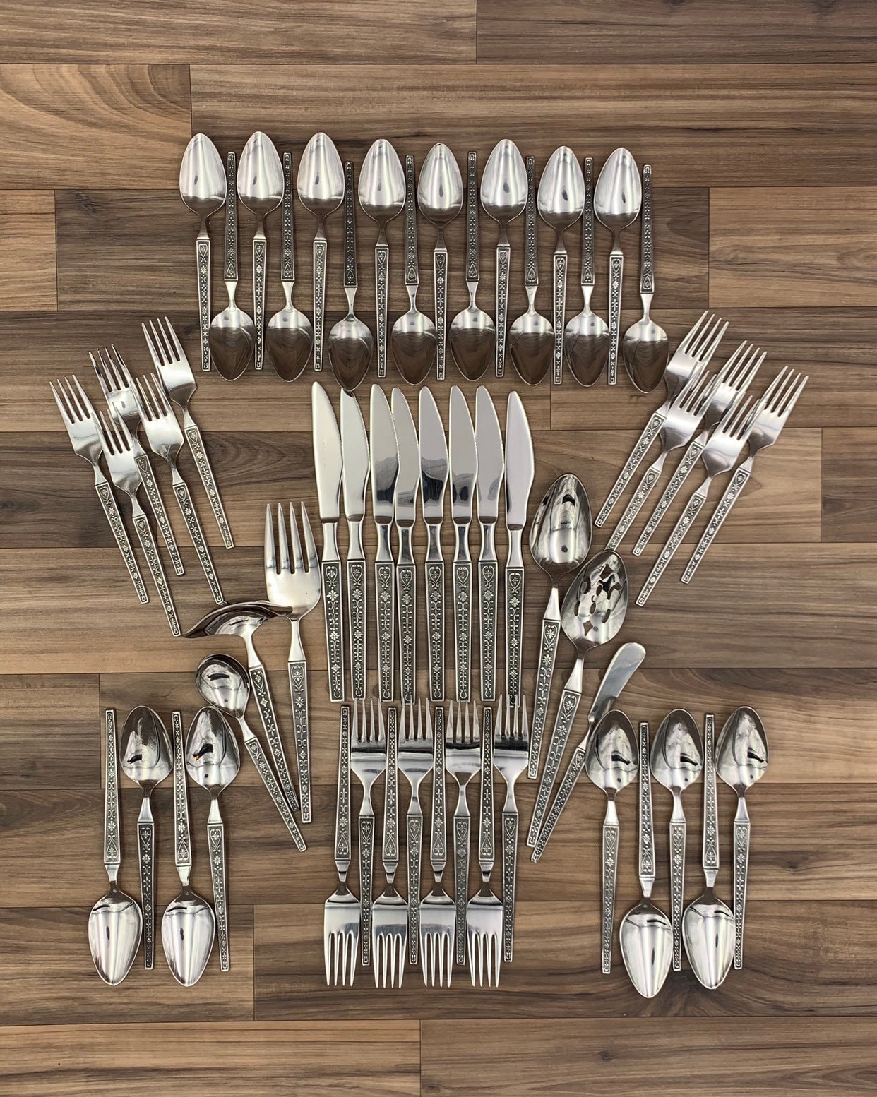 Mid Century Stainless Flatware set Cordova by Riviera Floral scroll ...
