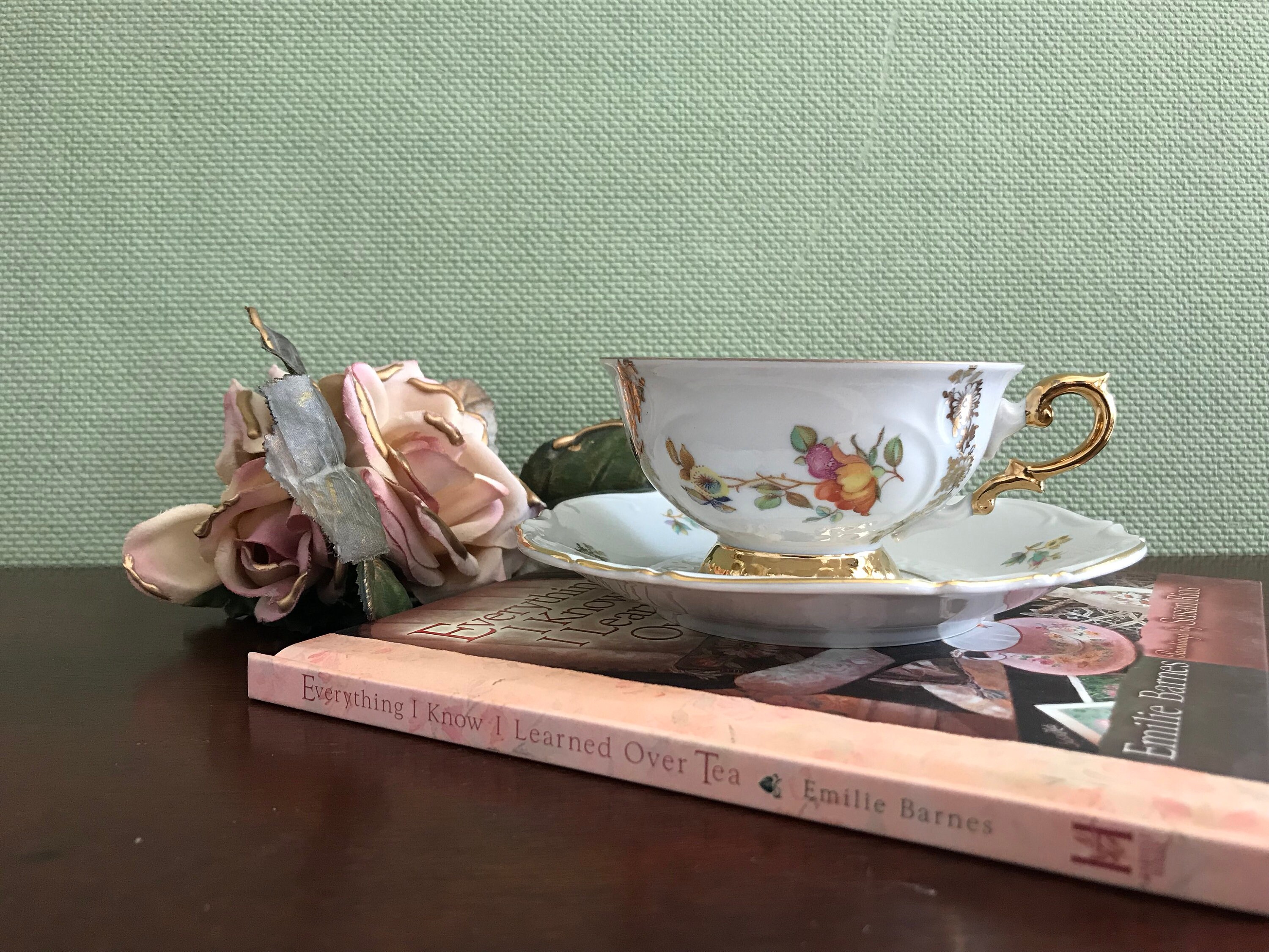 Floral Teacup, Bavaria Porcelain teacup and saucer, Vintage Floral Gold ...
