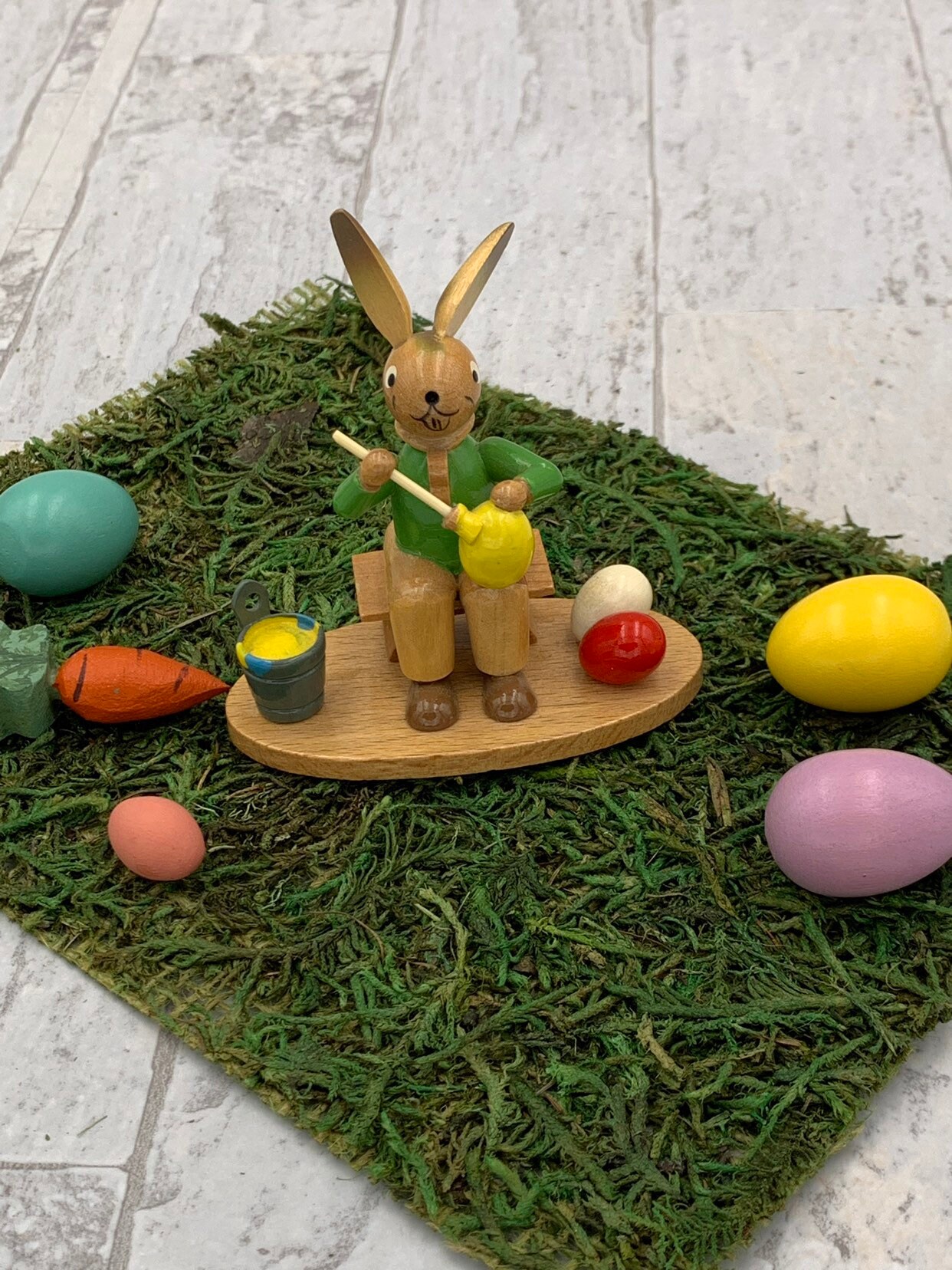 Vintage Easter Bunny Miniature, Erzgebirge Expertic Bunny painting Eggs ...