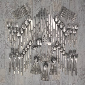 Vintage Rose Stainless Flatware Set Service for 10 - Etsy