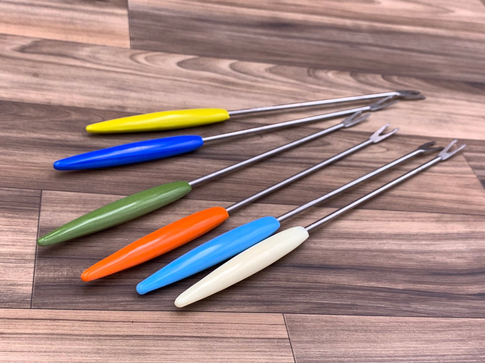 Vintage Fondue Forks, Retro Colored Plastic handles stainless steel ...