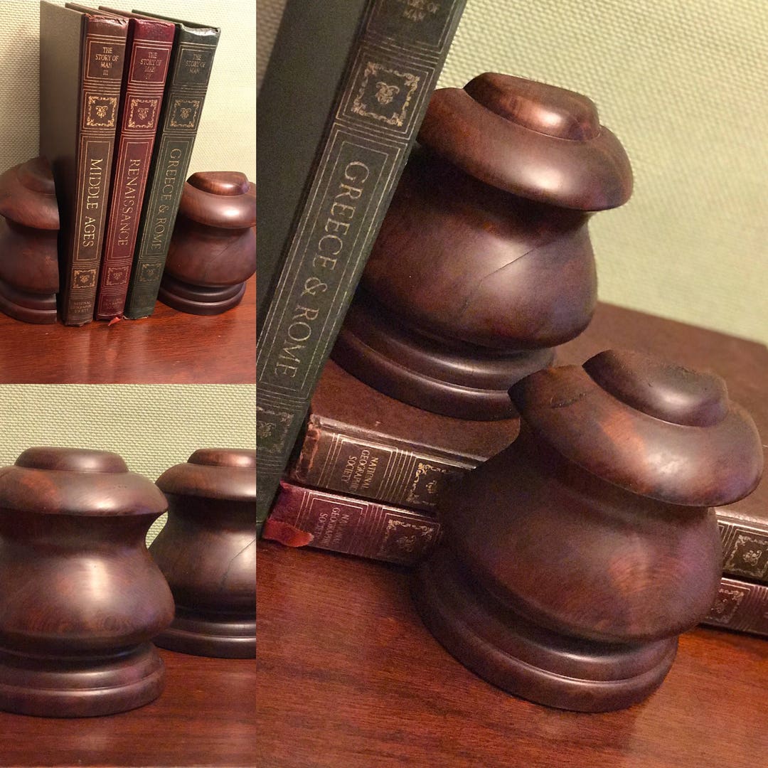 Vintage Wood Bookends Finial Bookends Dark Wood Bookends - Etsy