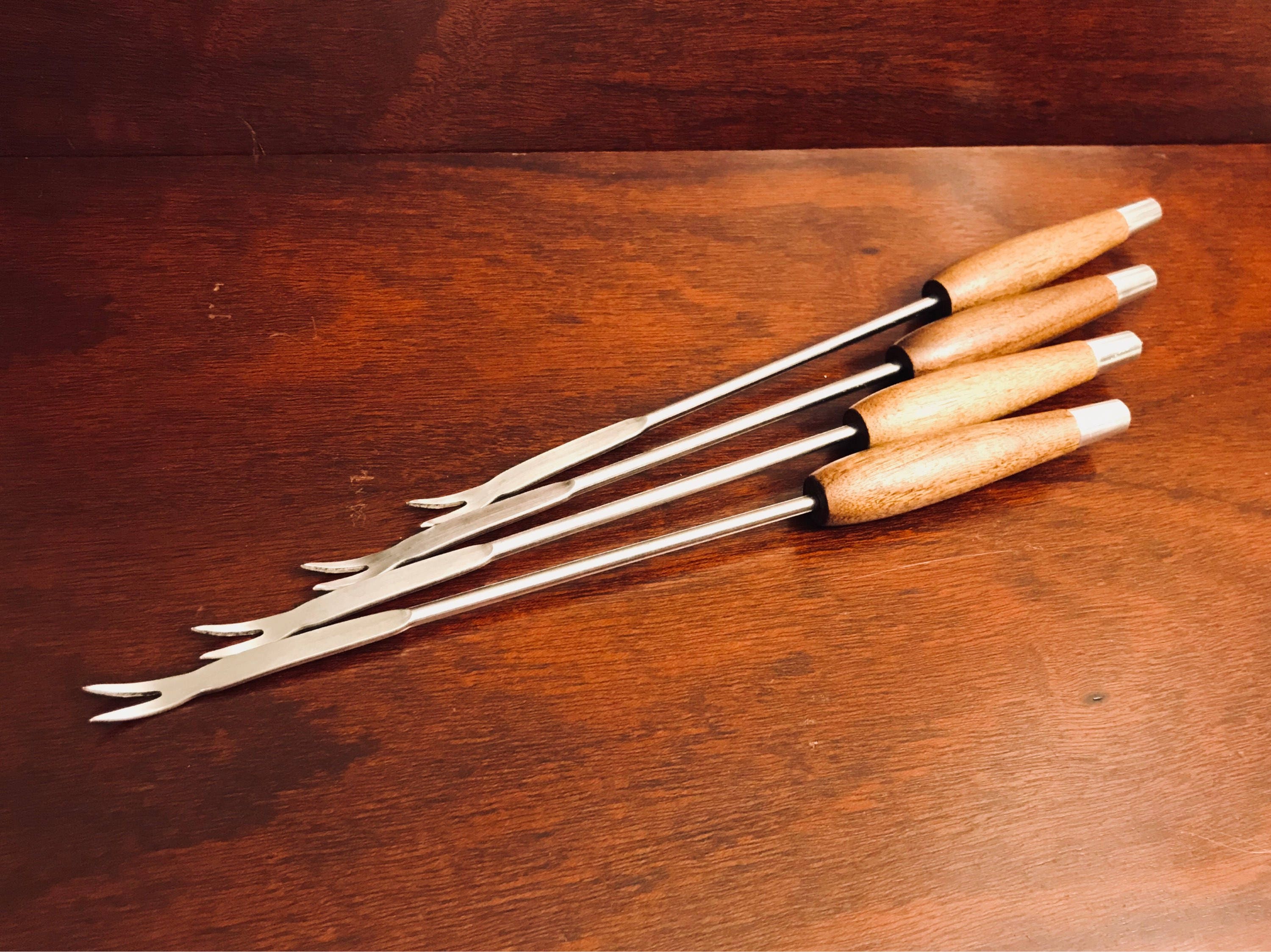 Danish Modern Fondue Forks with 2 prongs, Set of 4 fondue Party forks ...
