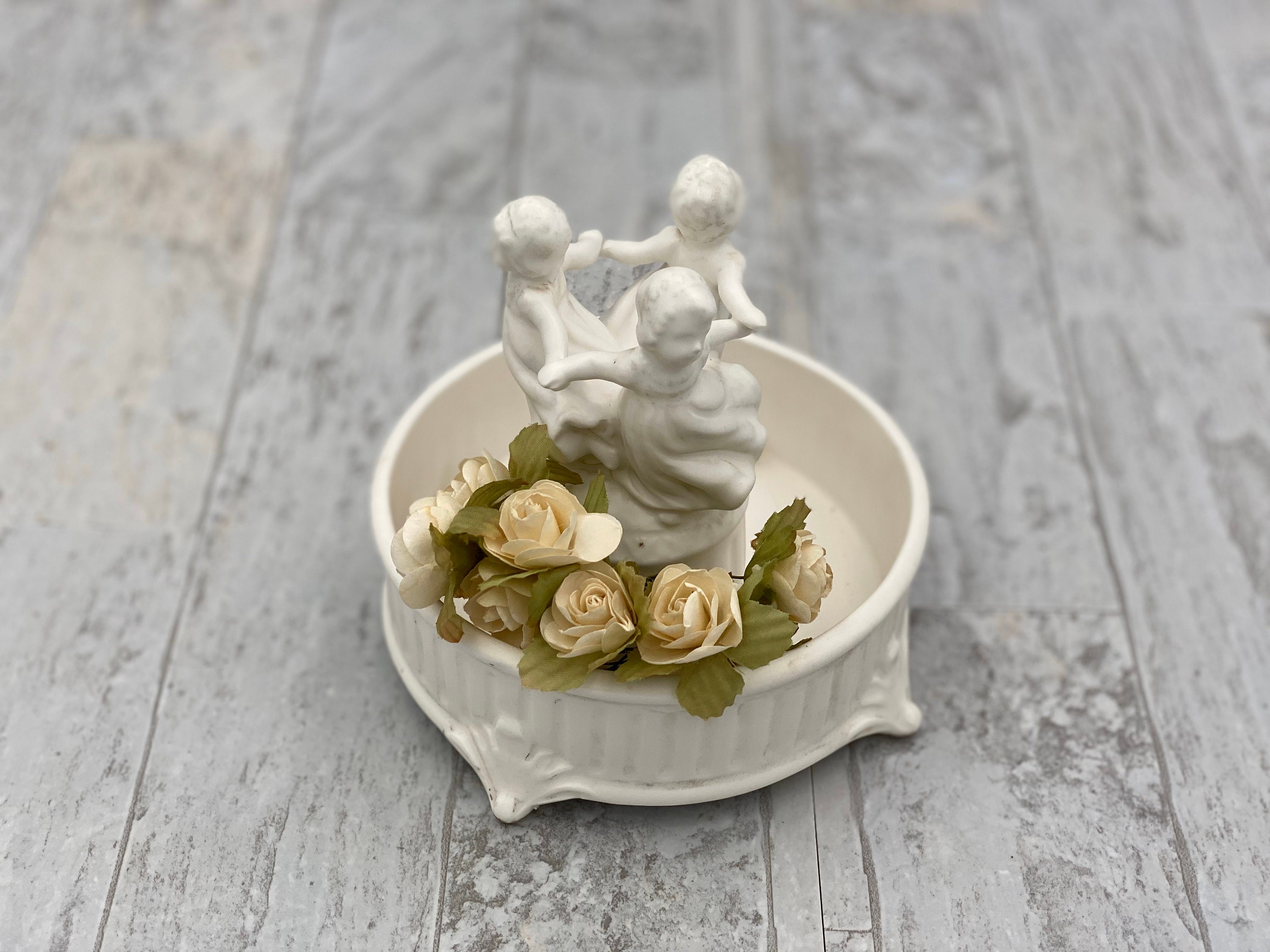 Vintage Table Centerpiece, Ceramic Round vase, shabby chic, gift for her