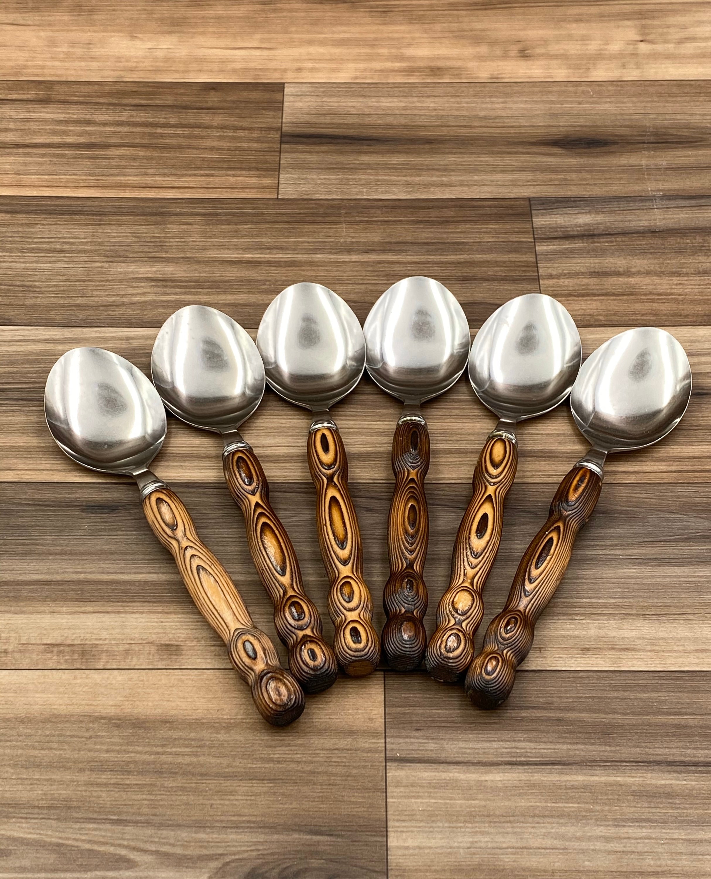 Country style Flatware set Retro Burned Wood Handle silverware Rustic ...