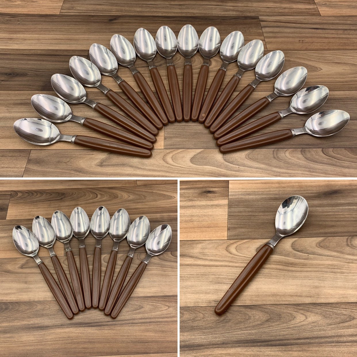 Vintage Stainless Flatware set Brown Plastic Handles, Retro Silverware ...