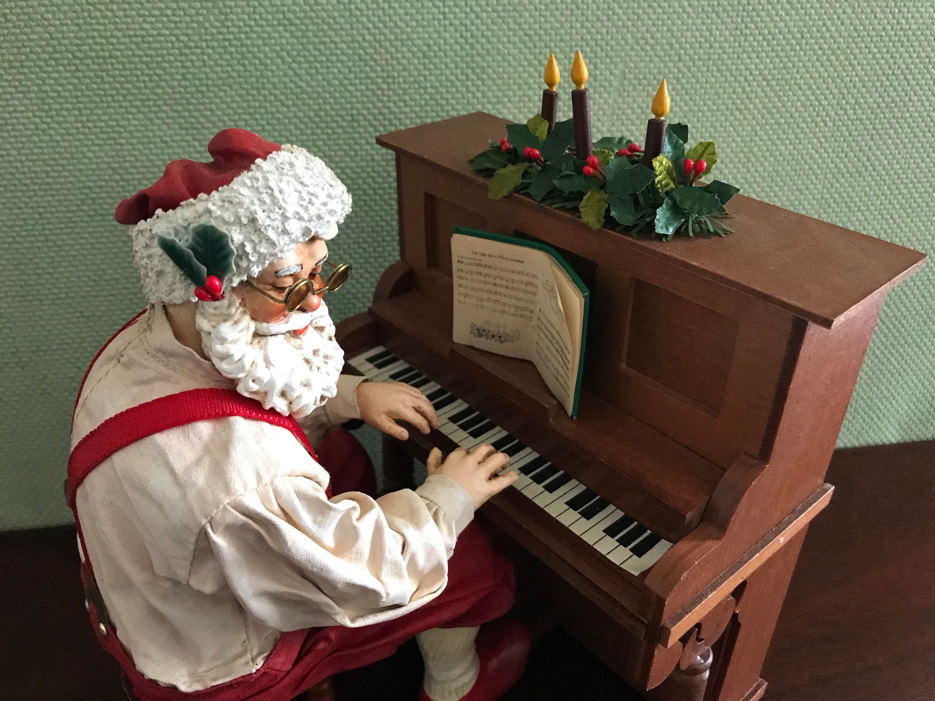 RESERVED FOR ASHLEY Clothtique Santa playing the piano music box ...