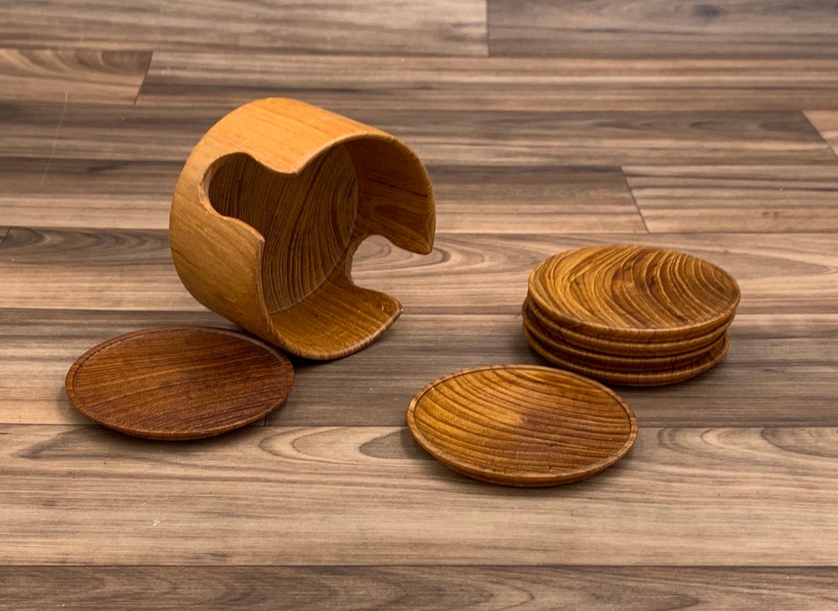 Vintage Teakwood Coasters with caddy Teak coaster set