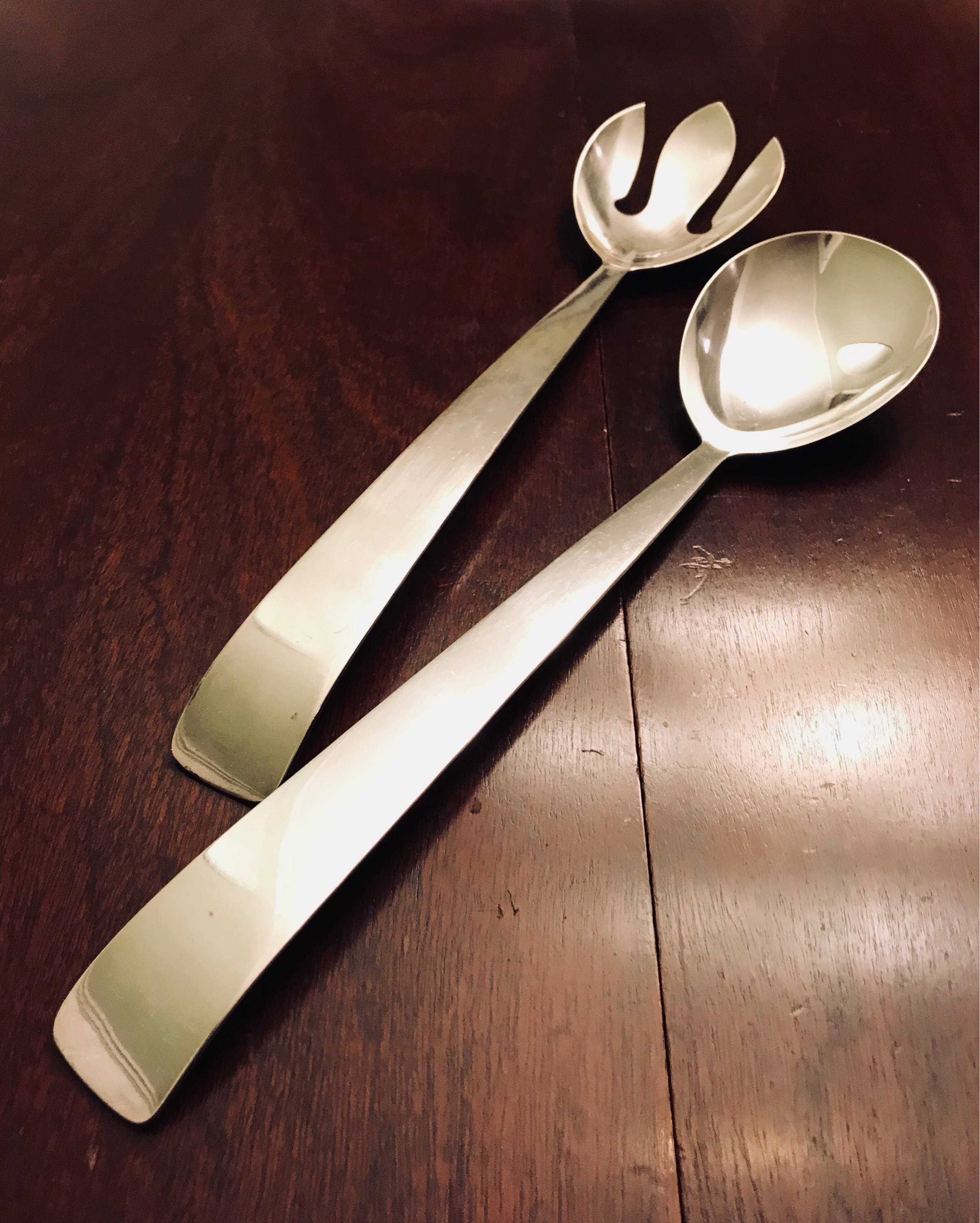Mid Century Serving set in Silver Plate, fork and spoon salad serving ...