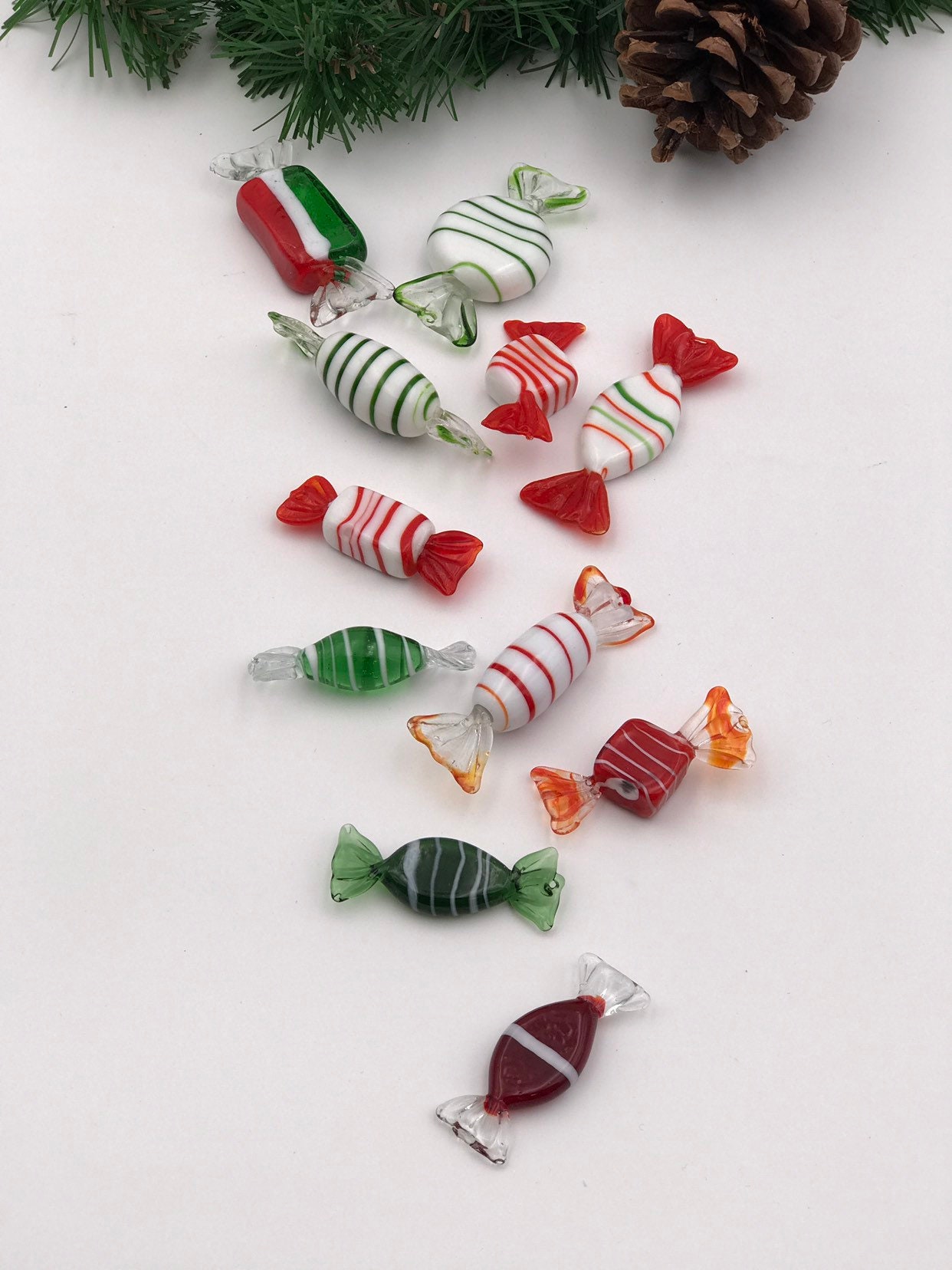 Vintage Glass Candy, set of vintage candy shaped glass in Christmas ...