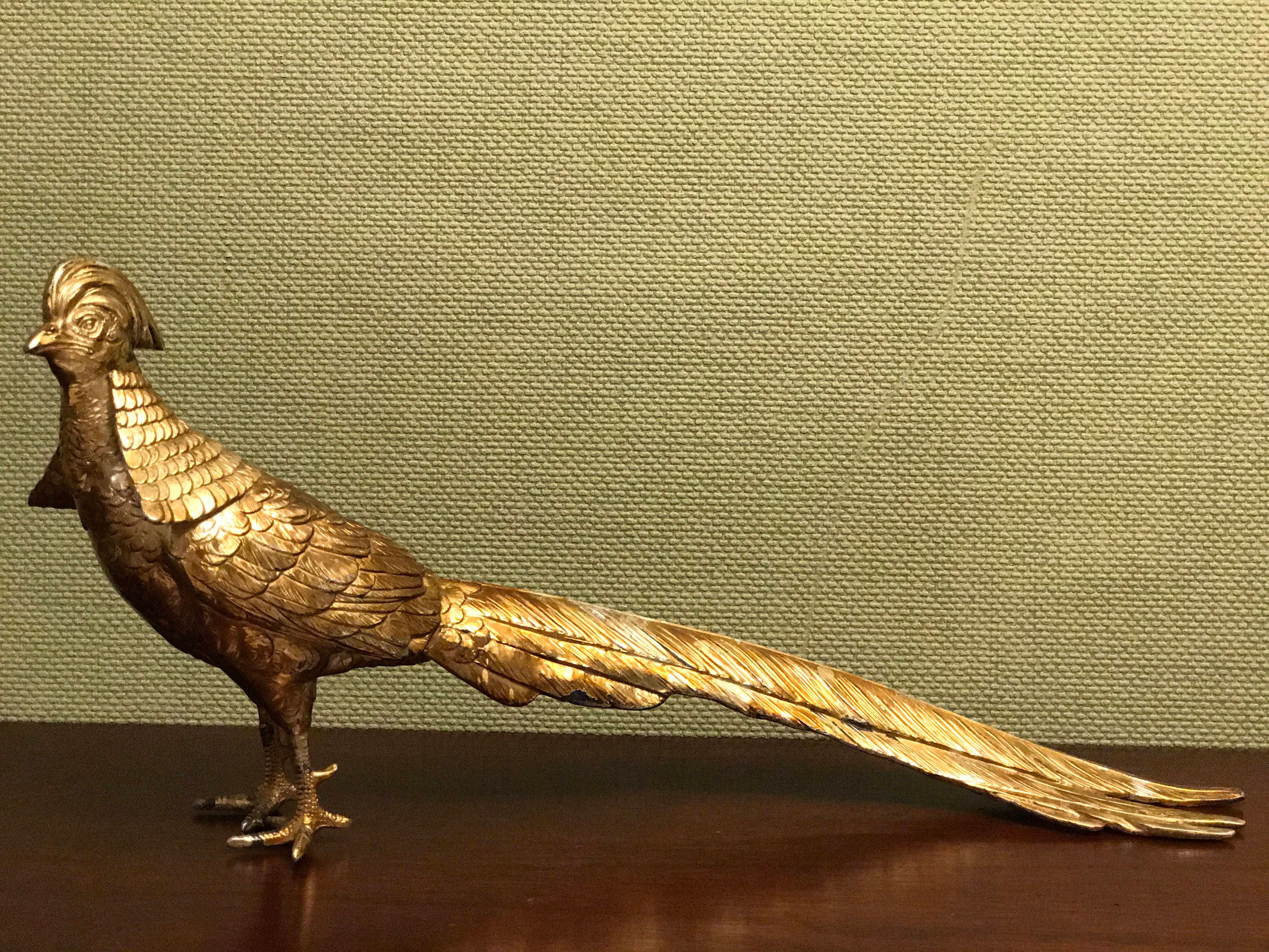 Vintage Pheasant Figurine, Hollywood Regency Figurine, Gold Gilt bird ...