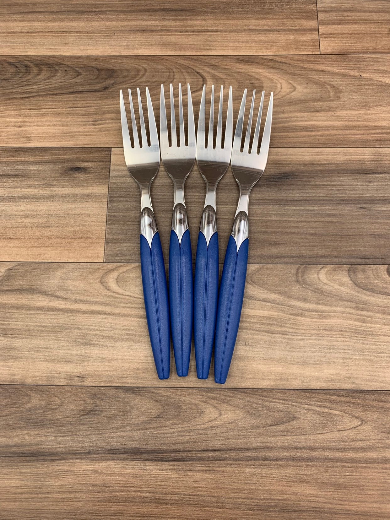 Vintage Flatware set Stainless Steel with Blue Plastic Handles Picnic ...