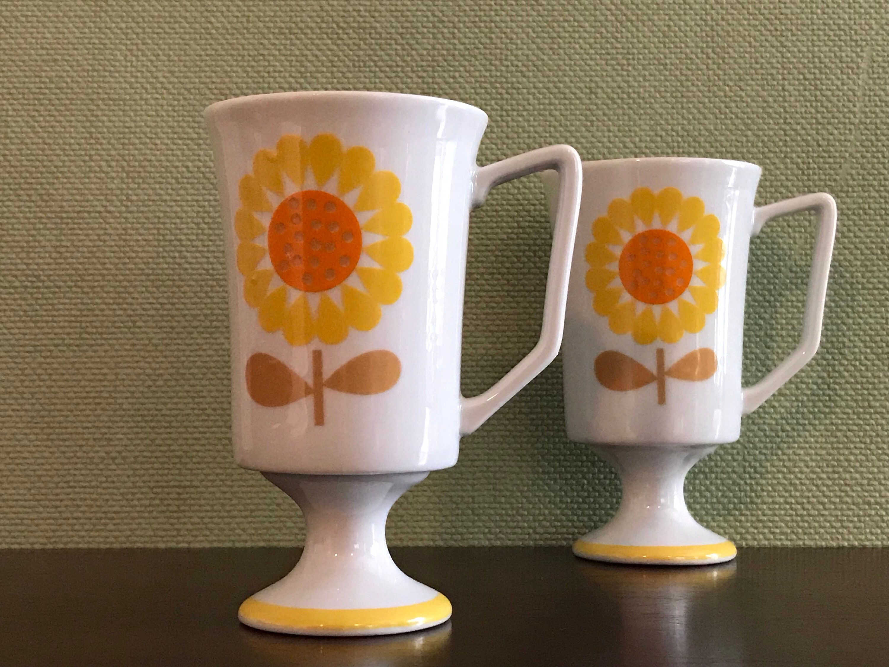 Vintage Sunflower Mugs Pair of JSC Japan China Mug set Yellow Serenade ...