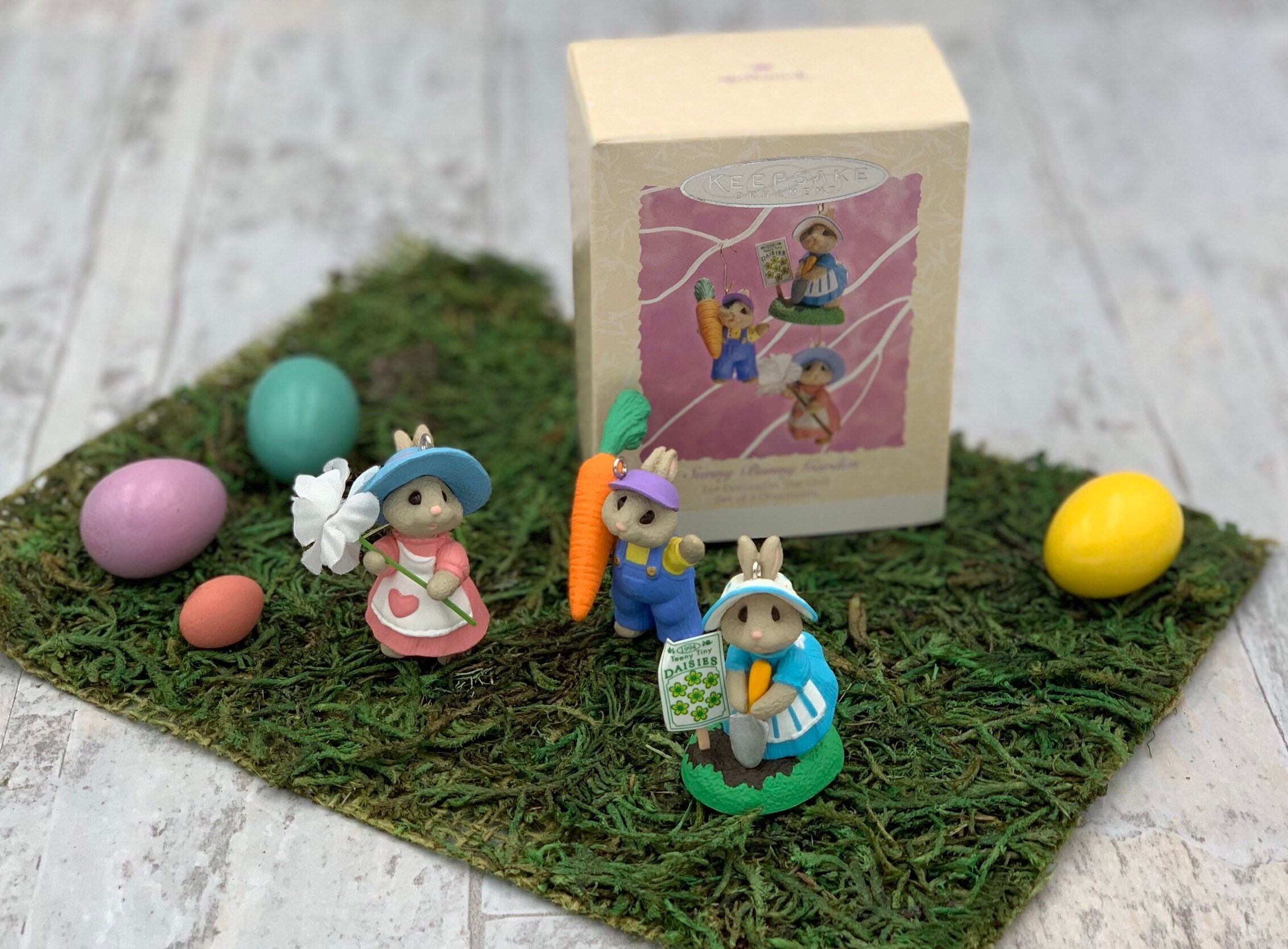 Vintage Sunny Bunny Garden Hallmark Ornaments, set of 3 Easter Bunny ...