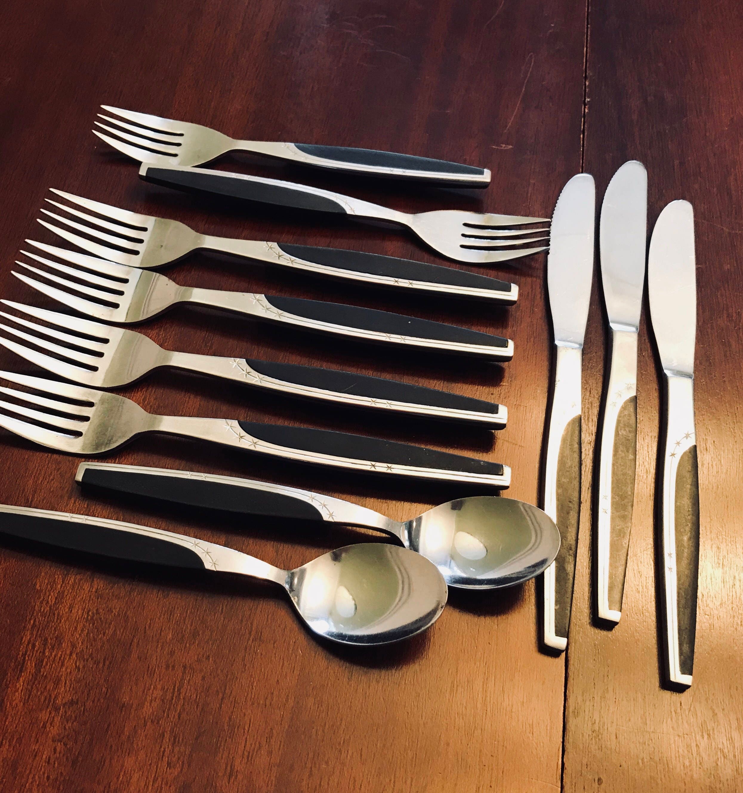 Atomic Flatware, Mar-Crest 5 Star Ebony Elegance flatware, Stainless steel Faux Ebony handle ...