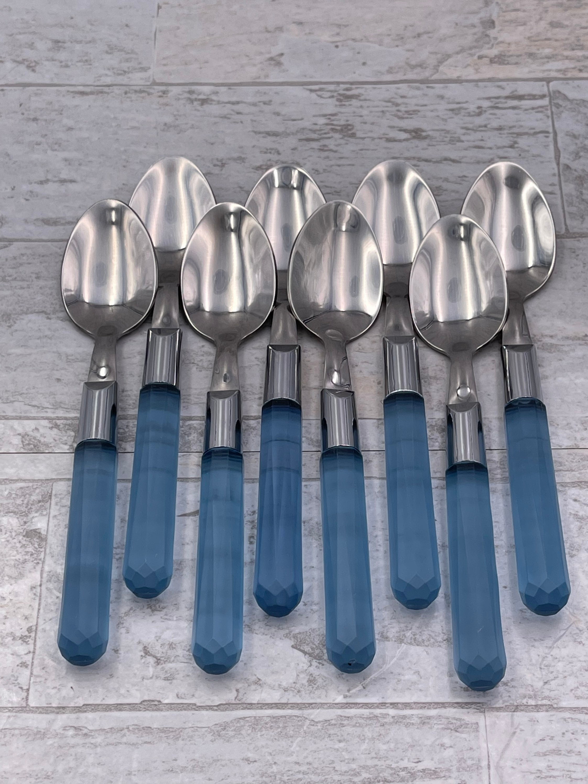 Vintage Stainless Flatware set, Blue Plastic Handles, Silverware Set ...