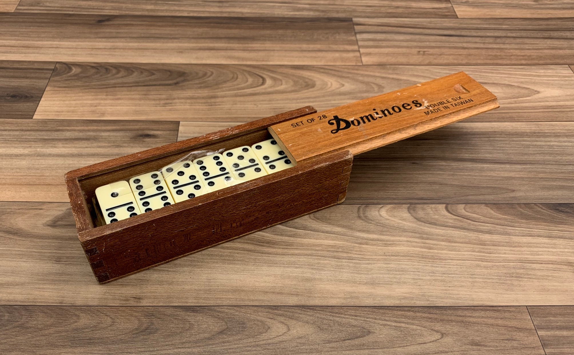 Vintage Dominoes in Wooden box, Double Six Dominoes Family Game night ...