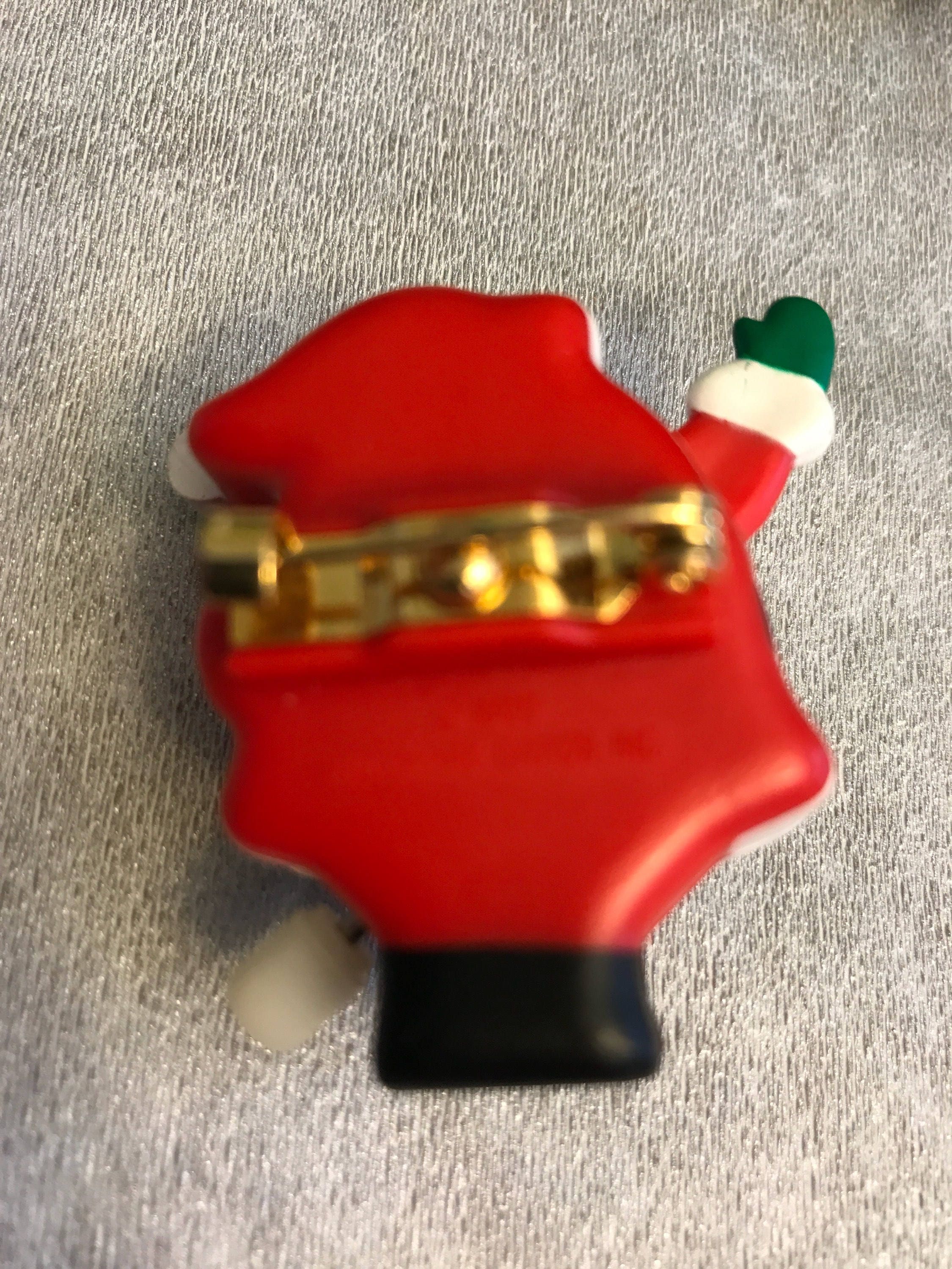 Vintage Waving Santa pin, red wind up Santa Brooch, mini Santa lapel ...