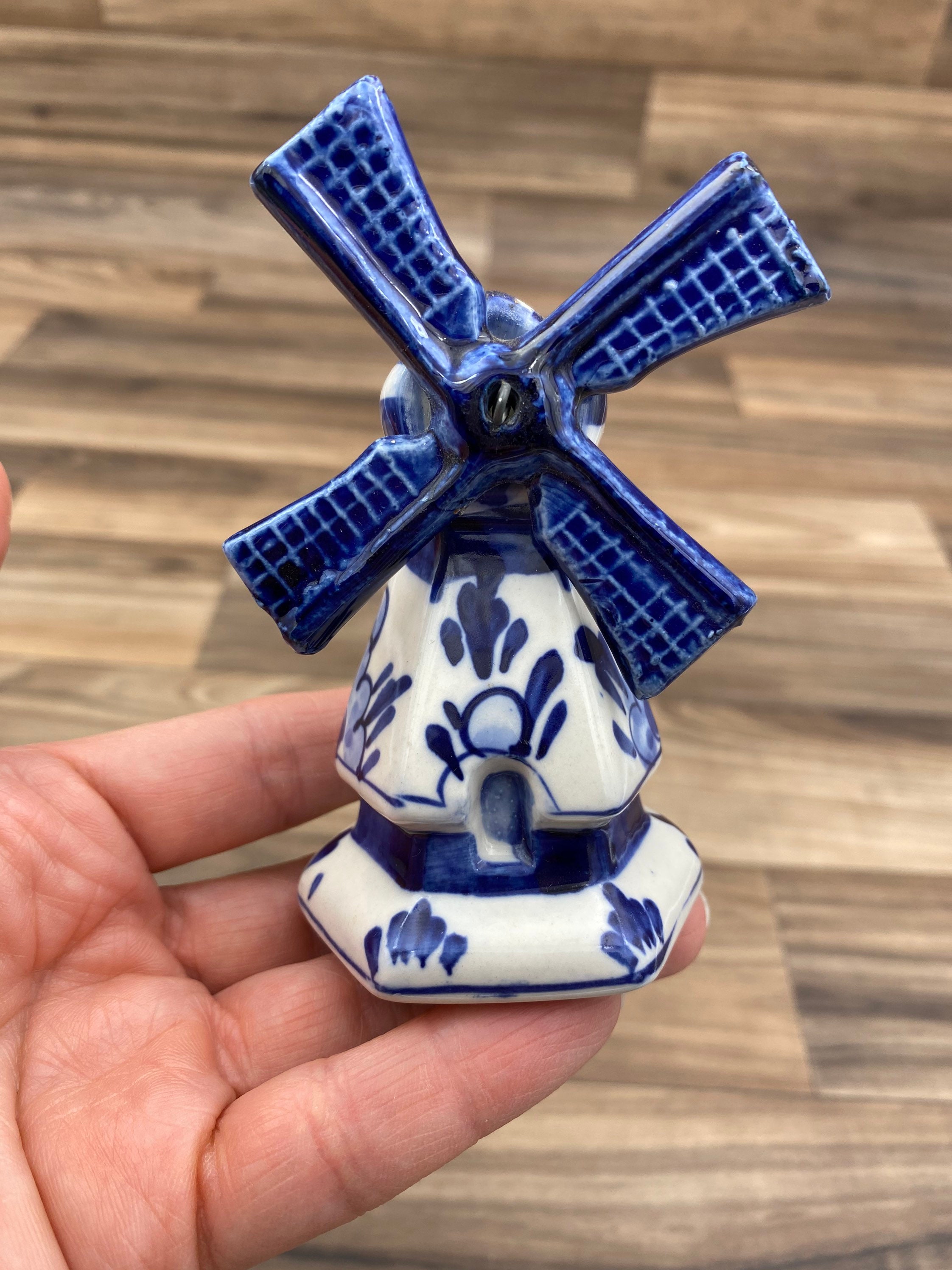 Vintage Delft Blue Windmill, blue white ceramic, Hand painted in ...