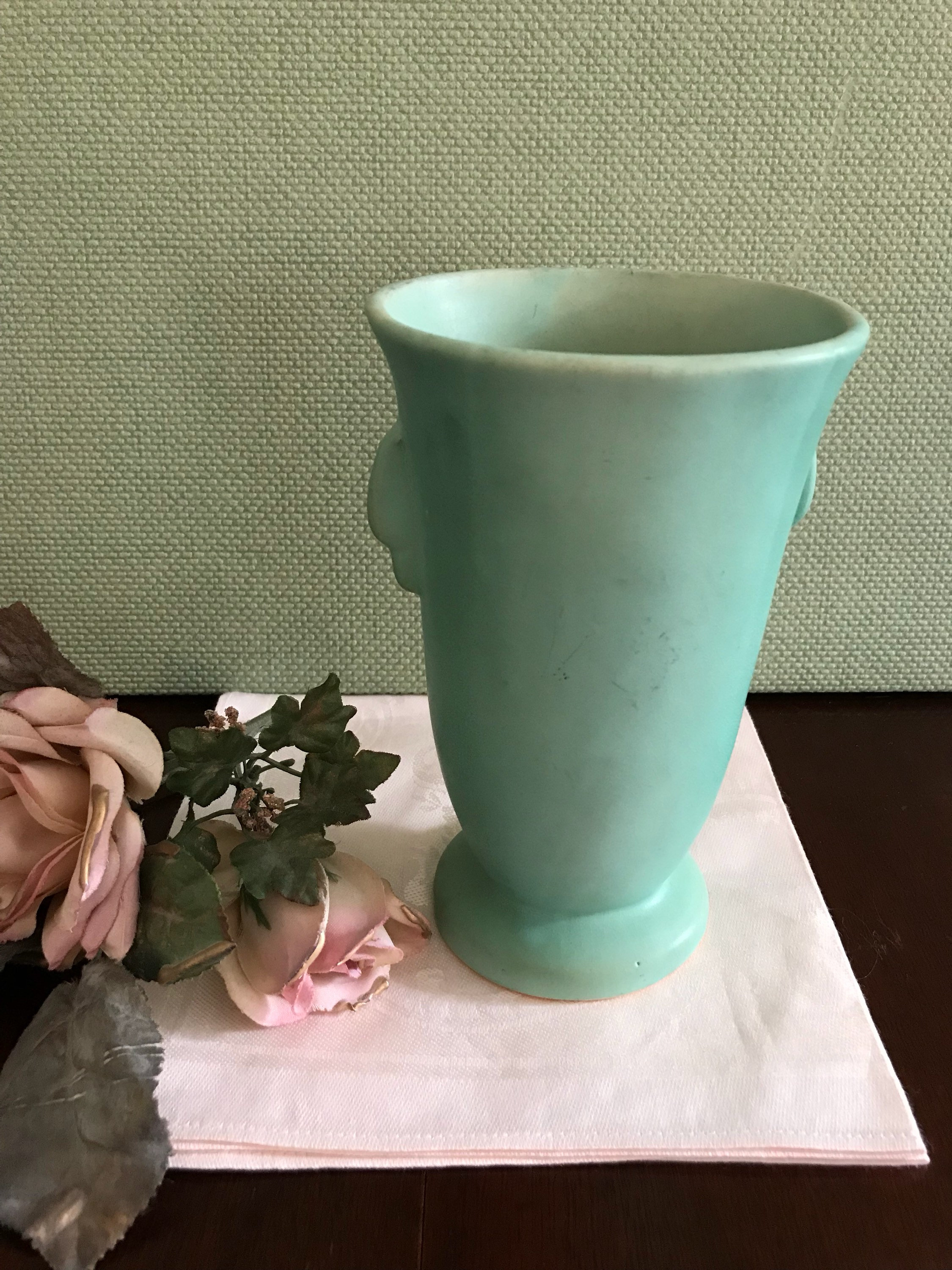 Vintage Weller Pottery Vase, wild rose ceramic vase, mint green Ceramic ...