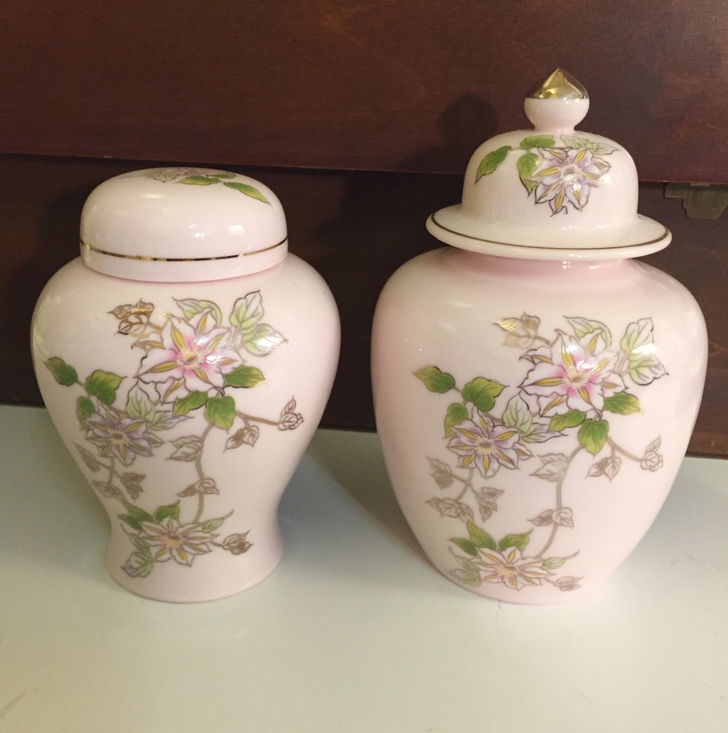 Vintage Asian Ginger Jars, Pink Porcelain Floral Ginger Jars, Asian ...