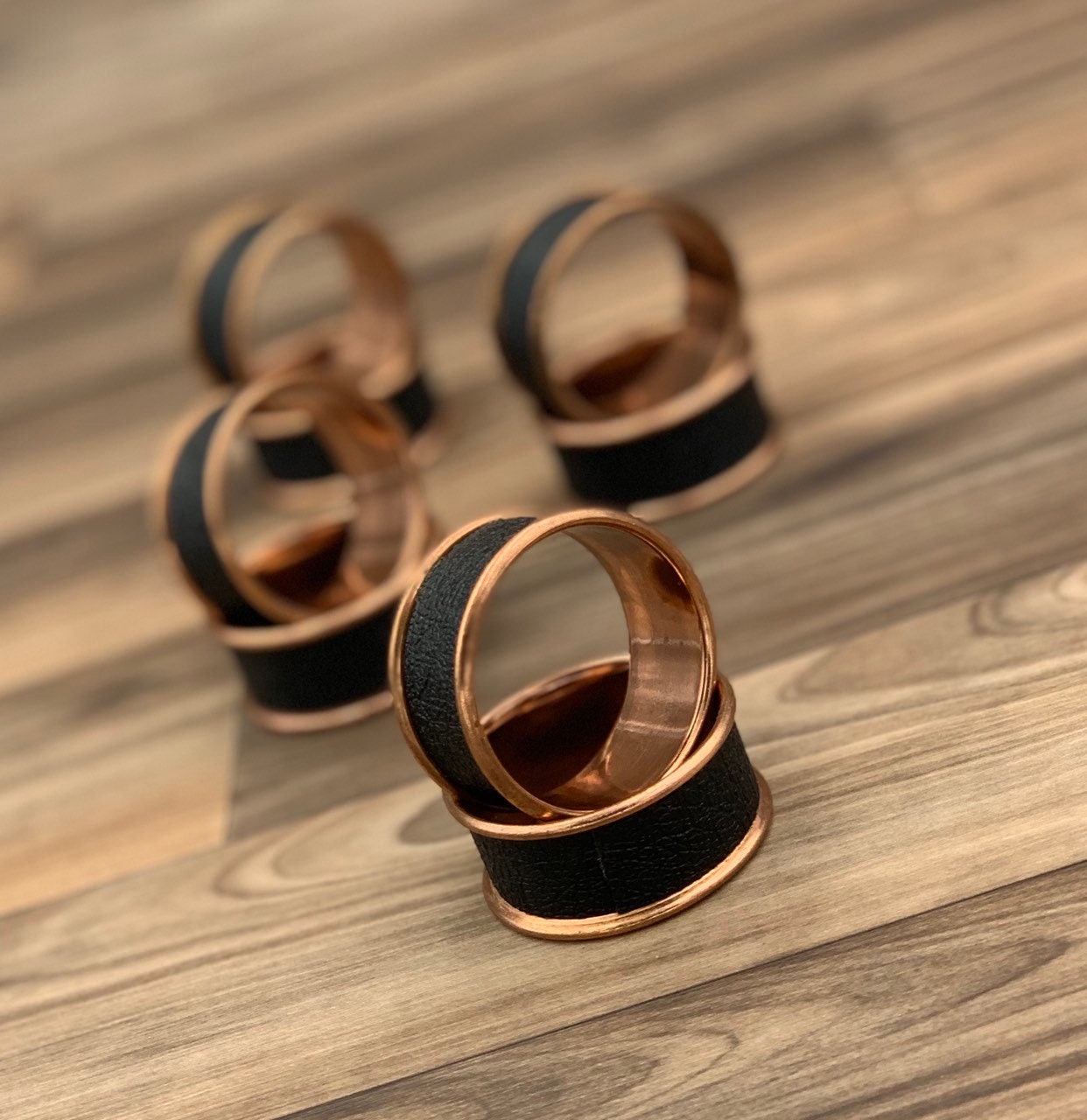 Vintage Napkin Rings, Rolled rim Copper and Black Napkin rings, 8 piece ...