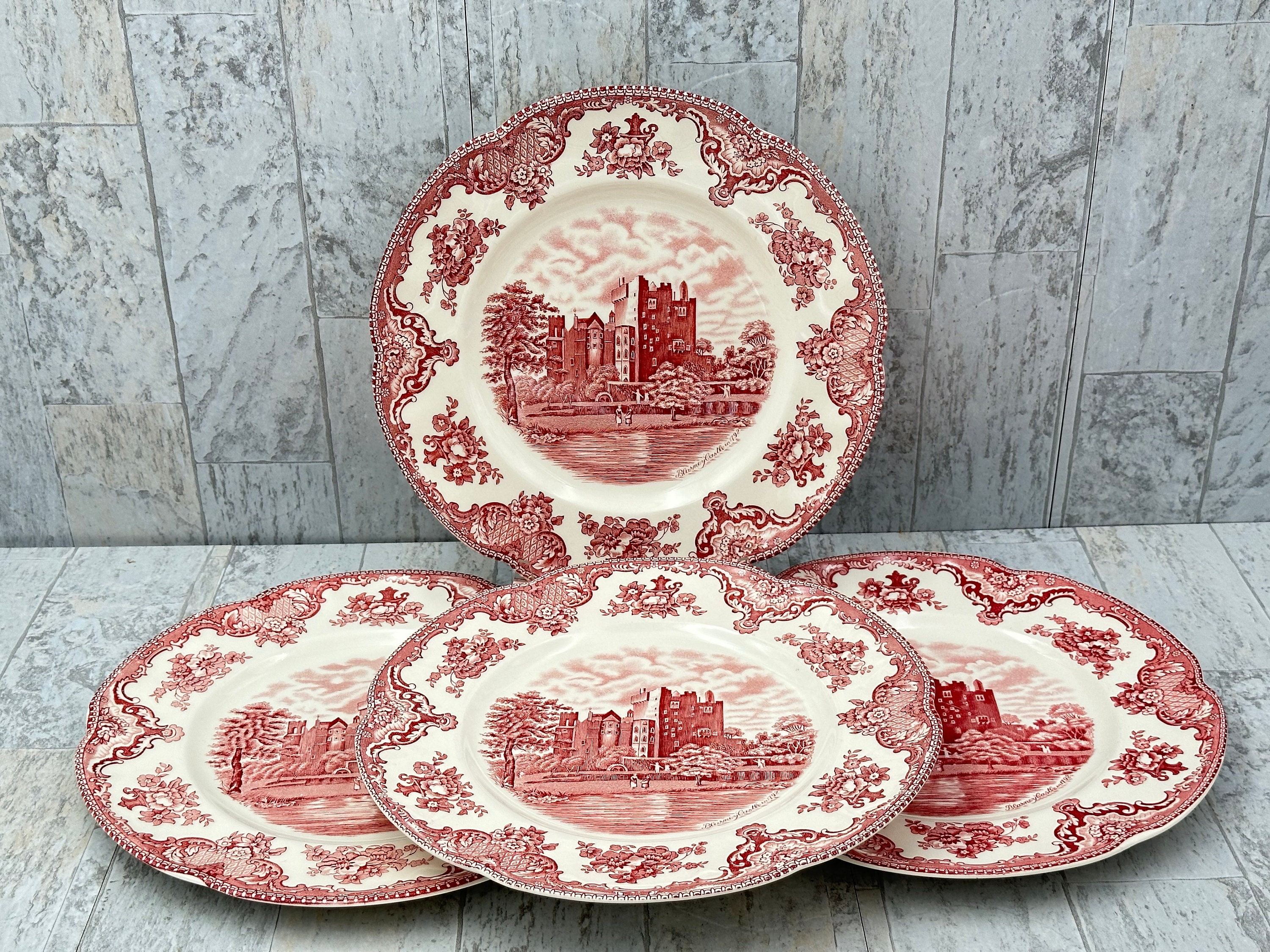 Vintage pink Transferware plates, Old Britain Castles, Blarney Castle ...