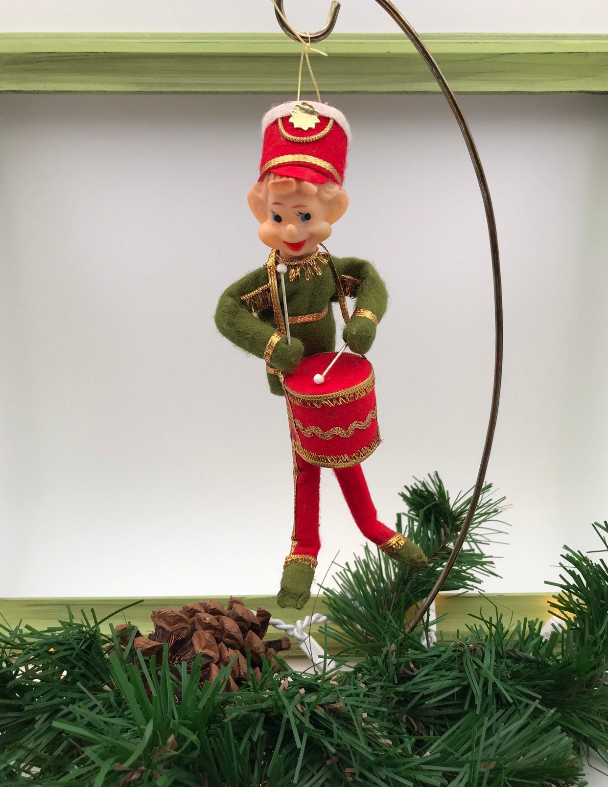 Vintage Pixie Elf with Drum Ornament, Christmas Elf Drum major, Elf ...