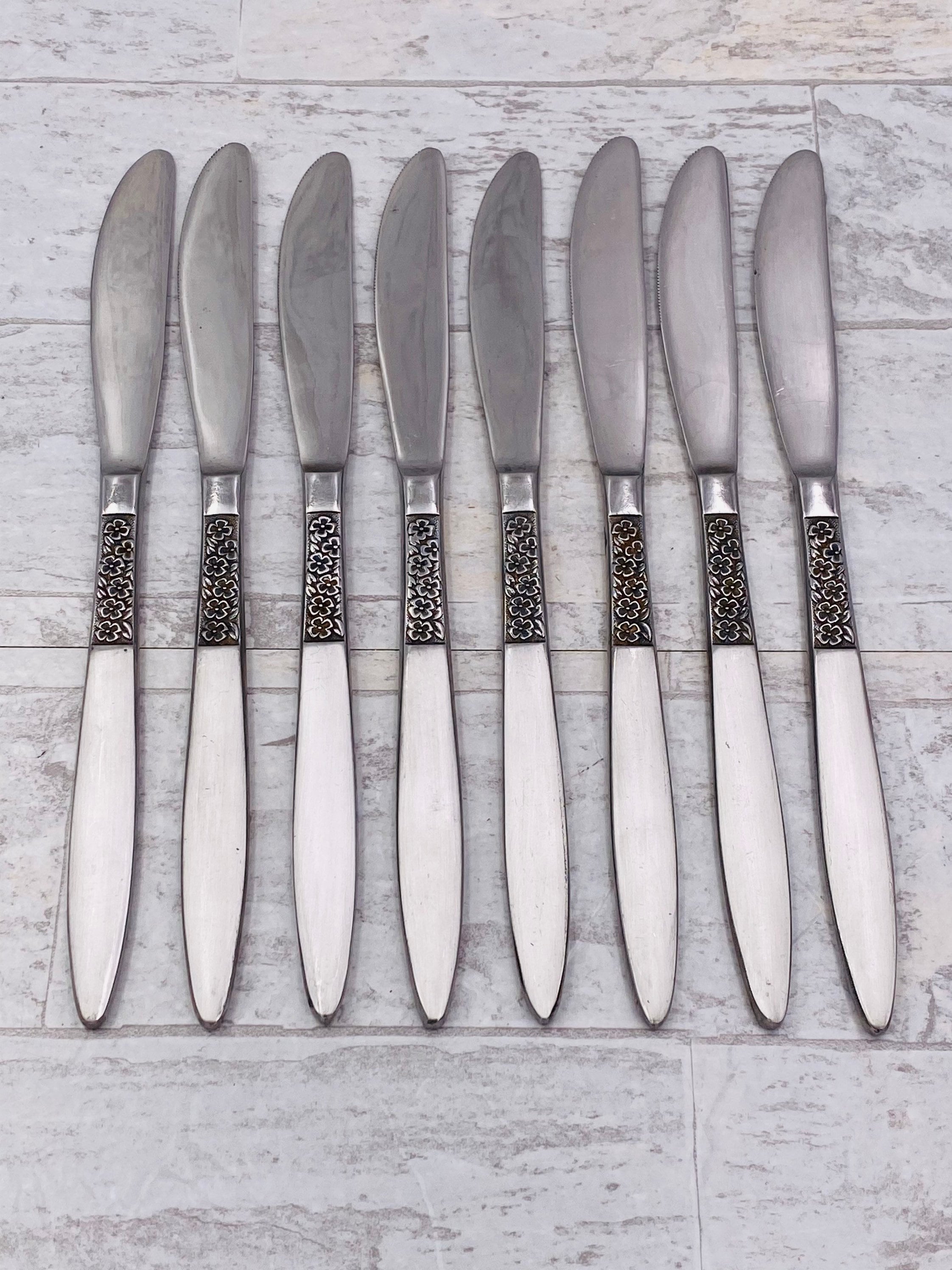 Vintage Stainless Flatware set by Riviera Daisy Floral handle MCM ...