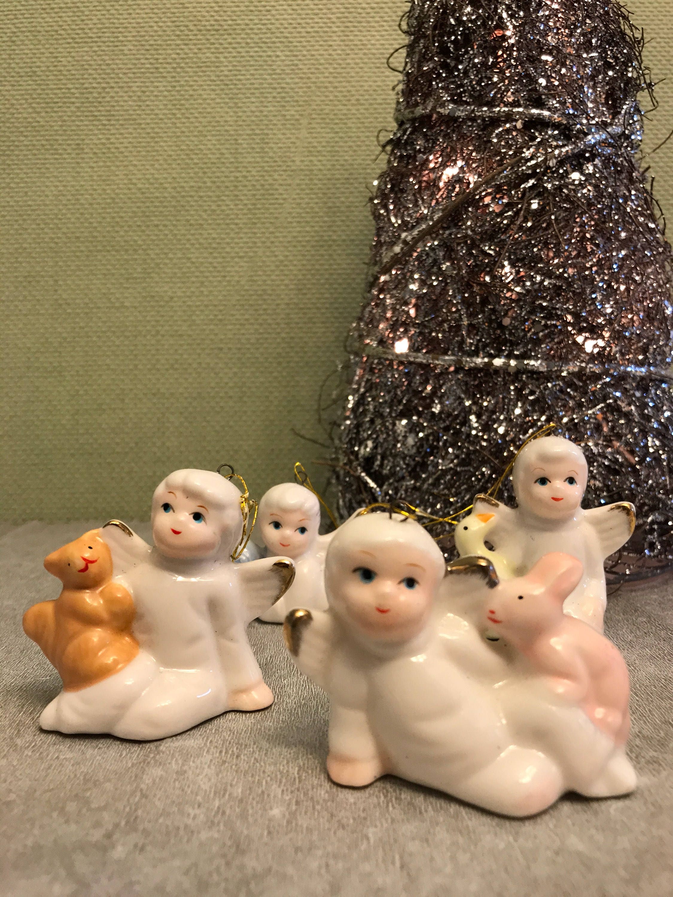 Vintage Angel Ornaments, Porcelain Angels, Christmas Angels with ...