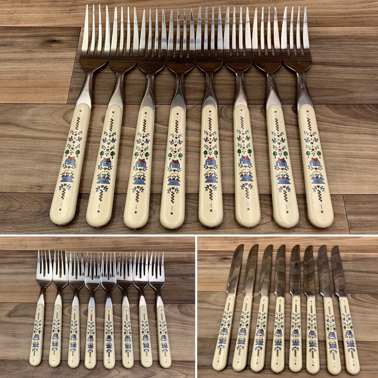 Folk Art Flatware set Stainless Steel with Plastic Handles, Country ...