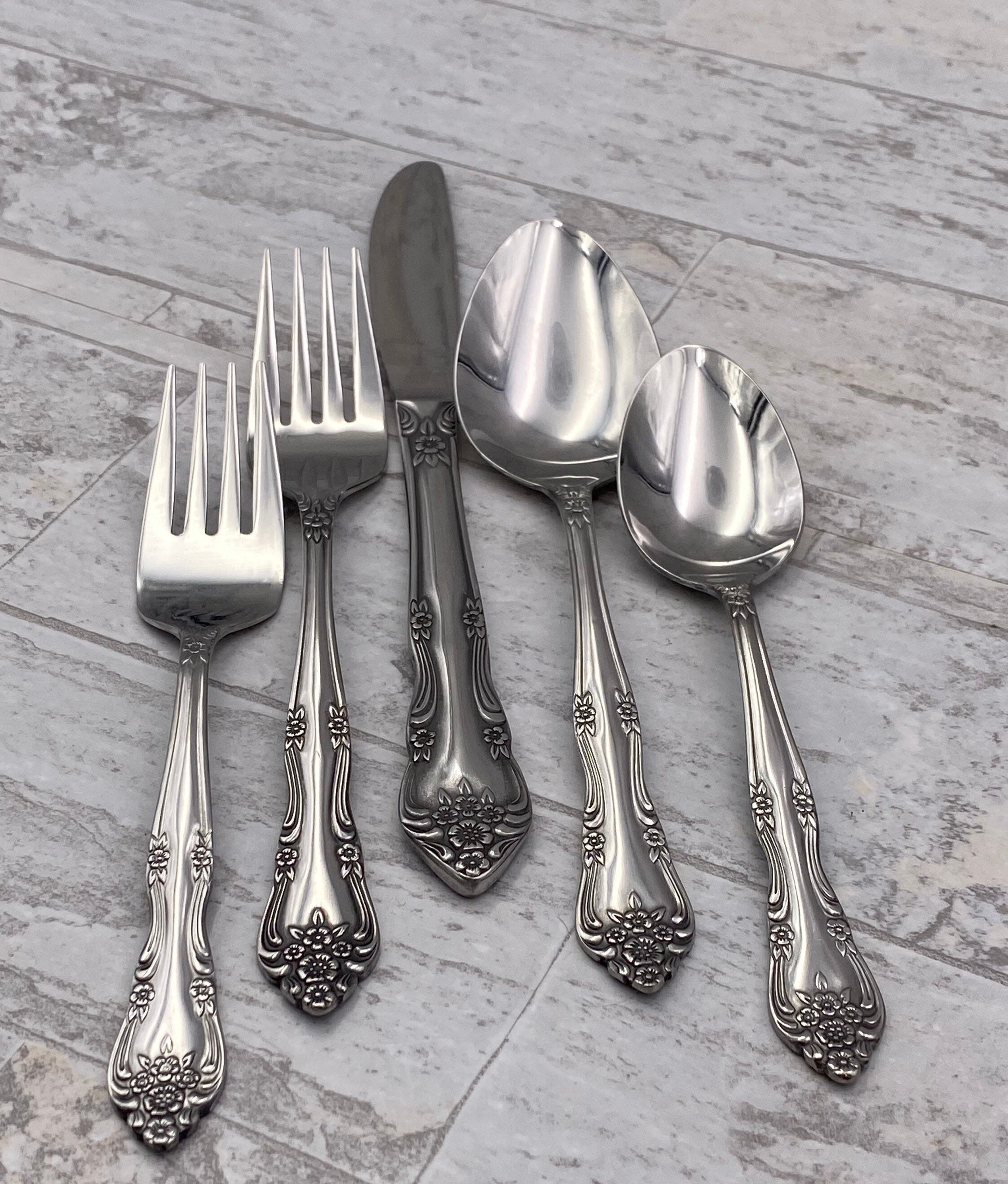 Vintage Stainless Flatware Set Rogers Dream Rose Service For 8 Rose Vintage Stainless Flatware Set Rogers Dream Rose Service For 8 Rose
