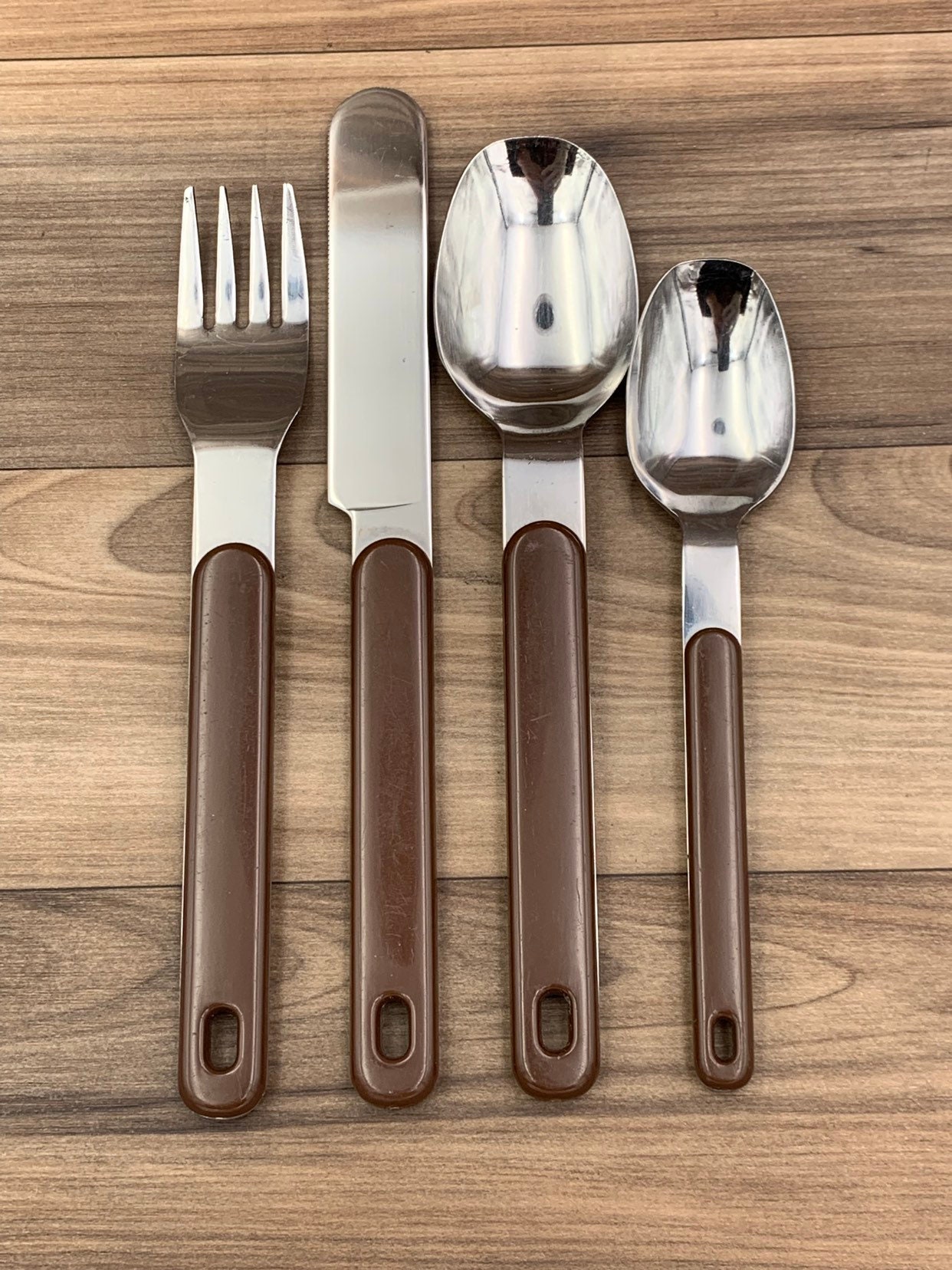 Vintage Stainless Flatware set Chocolate Brown Plastic Handles ...
